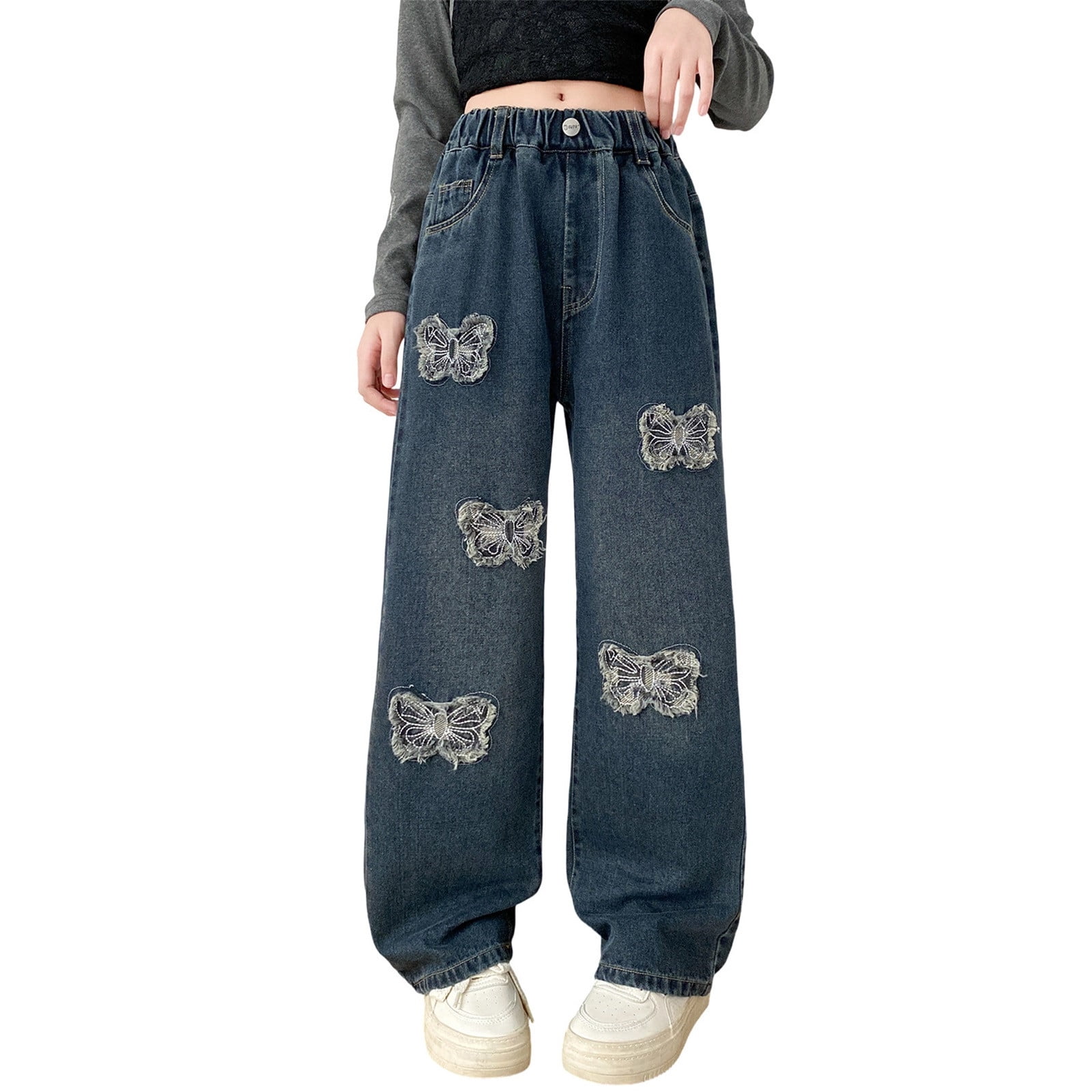 Girls Jeans Baggy Pants Wide Leg/Flare Denim Ripped Teen Clothes Tween ...