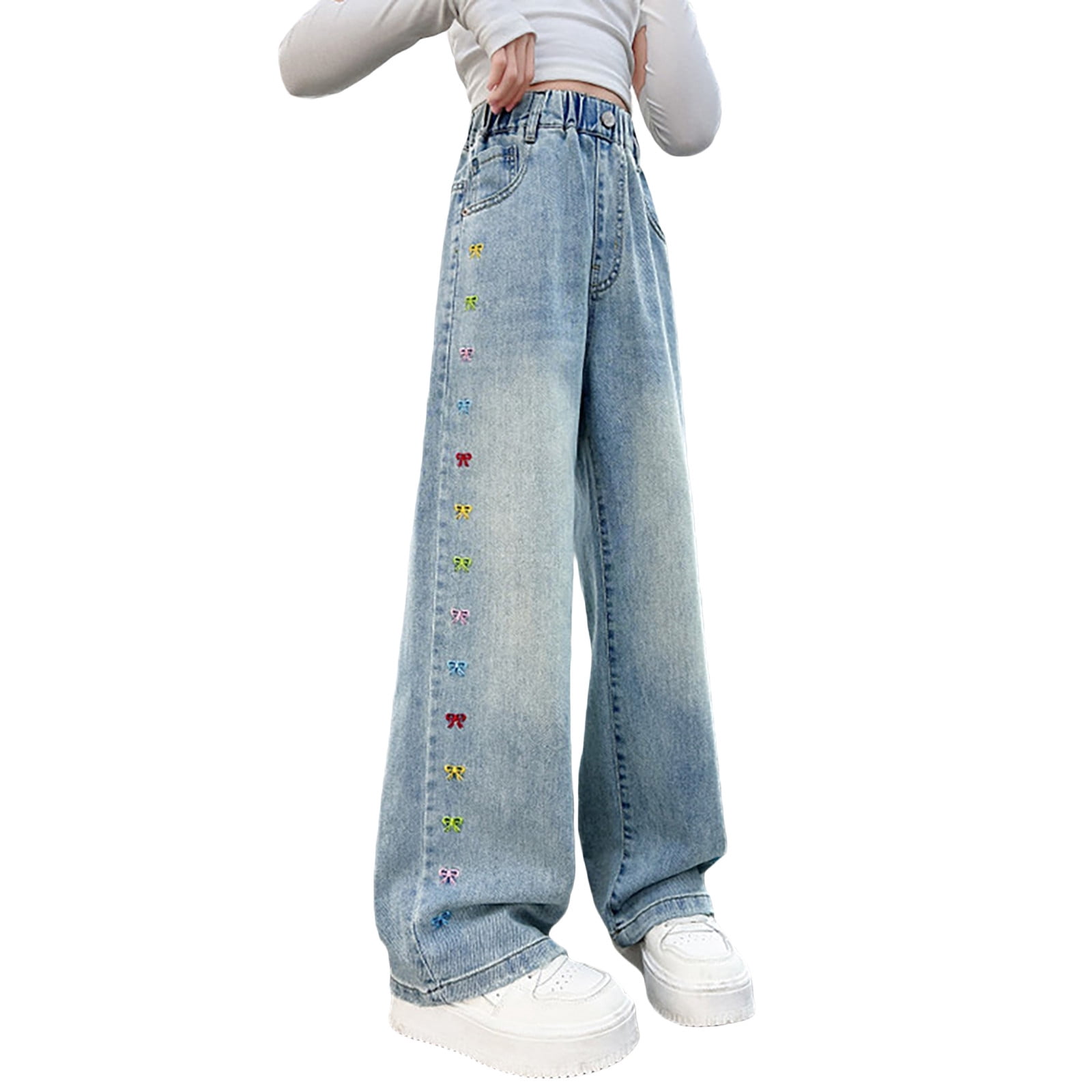 Girls Jeans Baggy Pants Wide Leg/Flare Denim Ripped Teen Clothes Tween ...