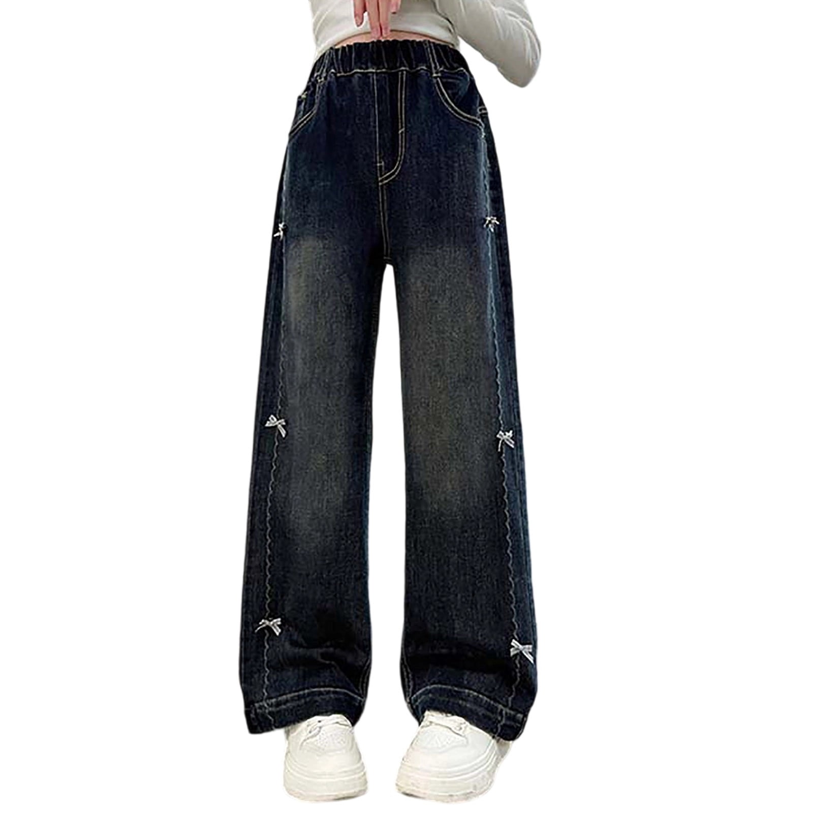 Girls Jeans Baggy Pants Wide Leg/Flare Denim Ripped Teen Clothes Tween ...