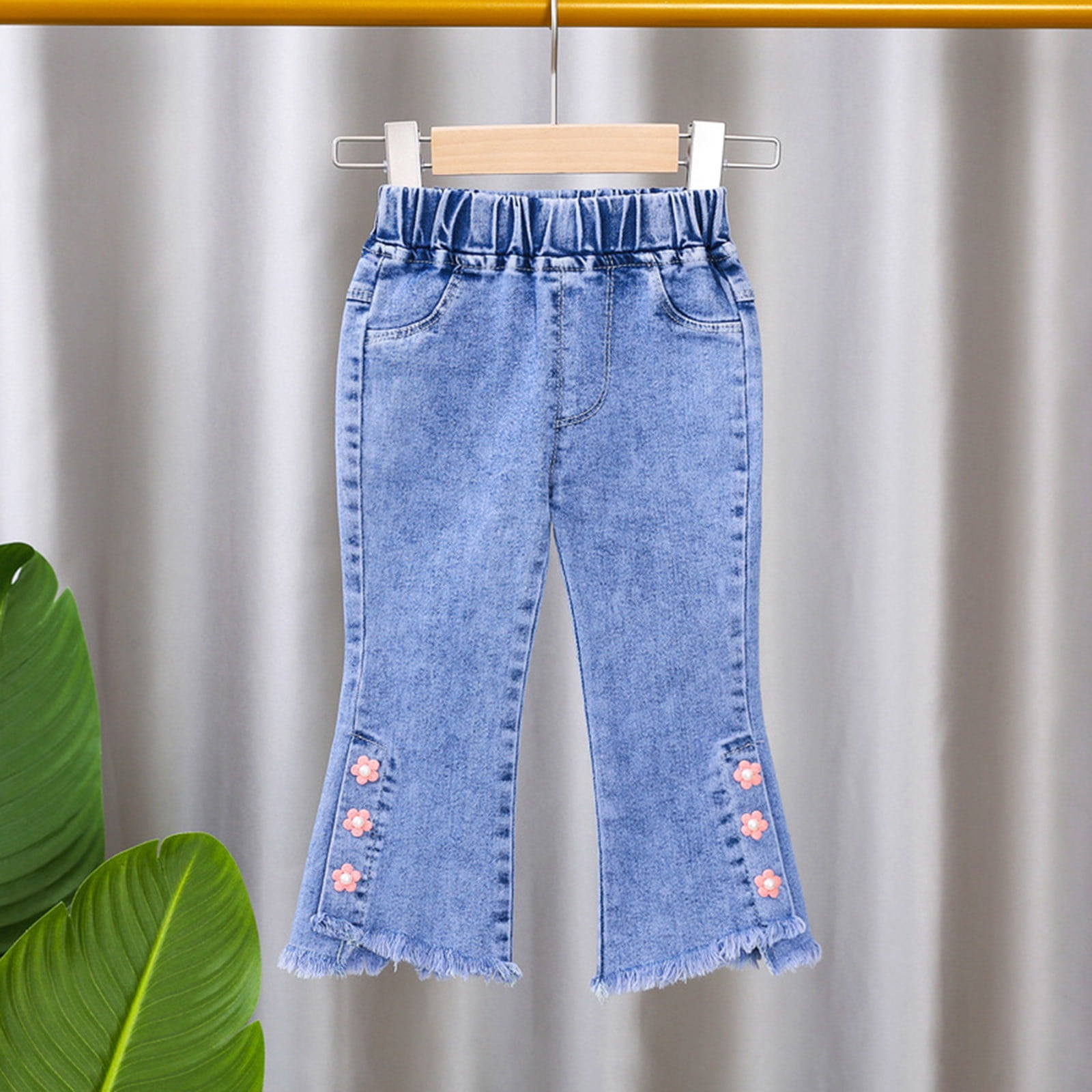Girls Jeans Bell Bottom Jeans Embroidered High Waisted Girls Wide Leg ...