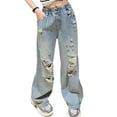 Girls Jeans Casual Wide Cool Ripped Casual Pocket Pants for Teen Girls ...