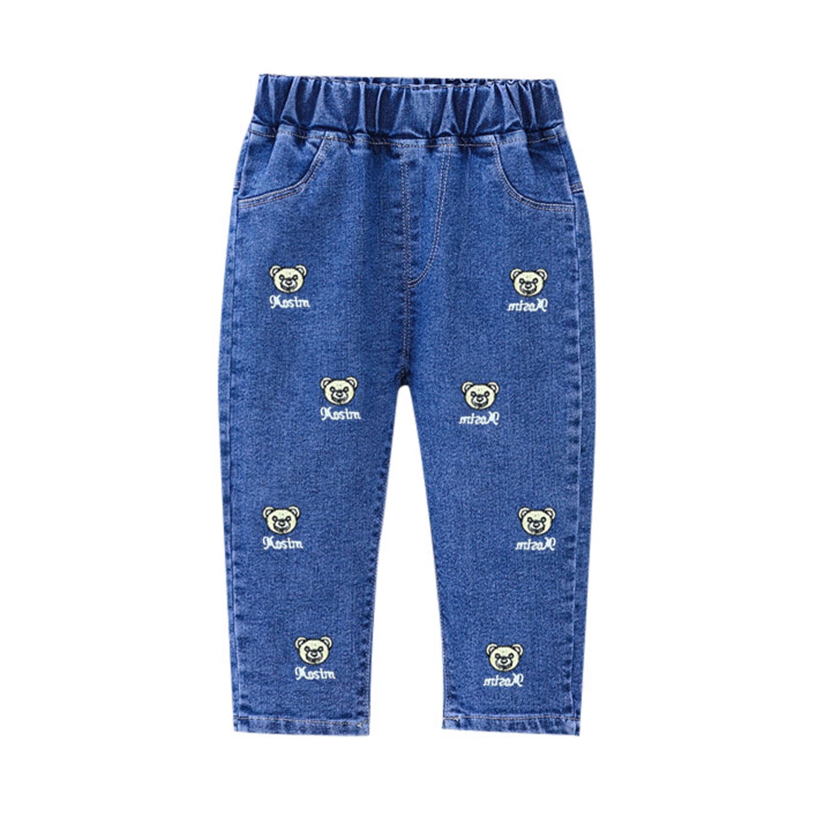 Girls Jeans Cute Hearts Printed Oversized Joggers Elastic Waist Denim ...
