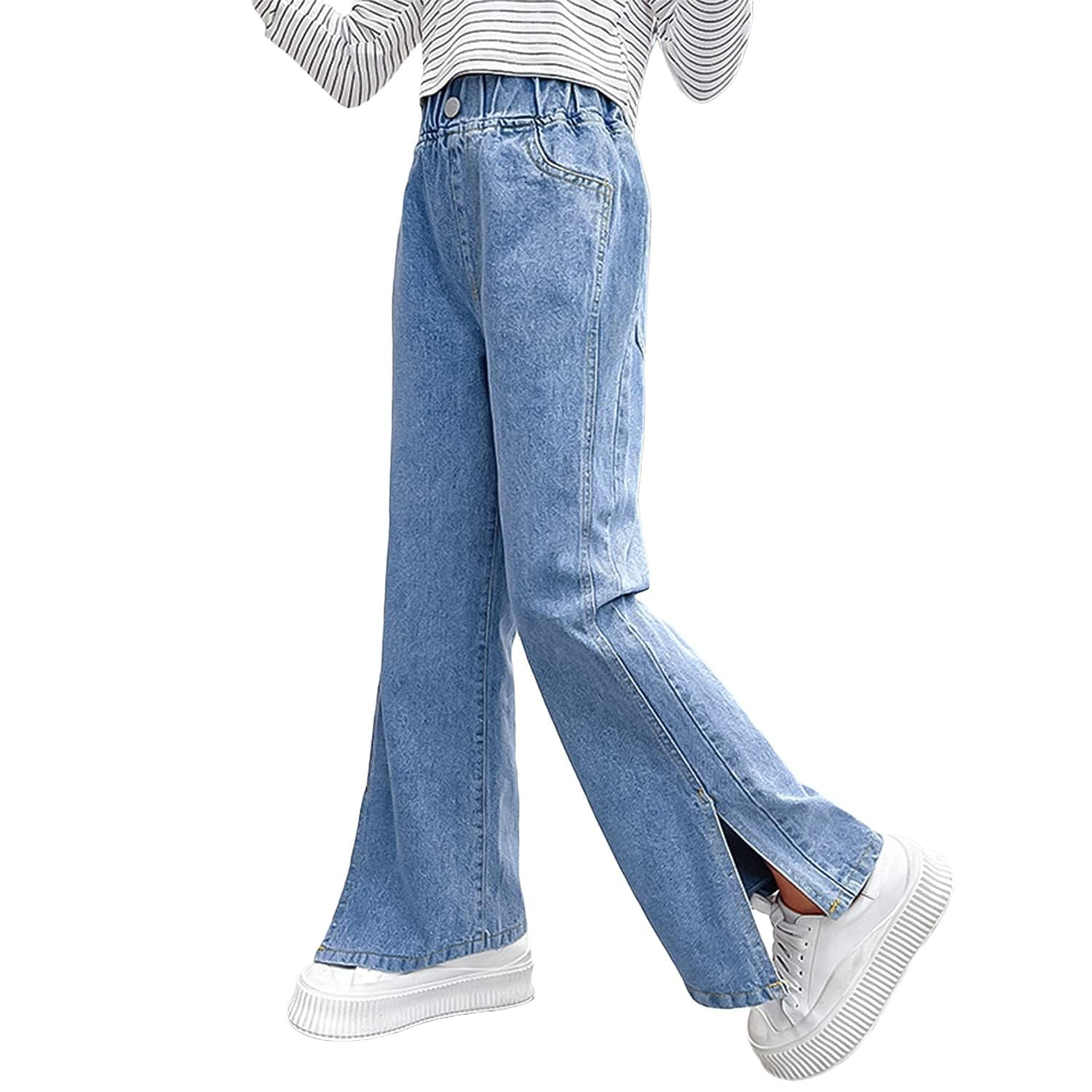 Girls Jeans Denim Casual Wide Leg Denim Pants Straight Leg Bell Bottoms ...