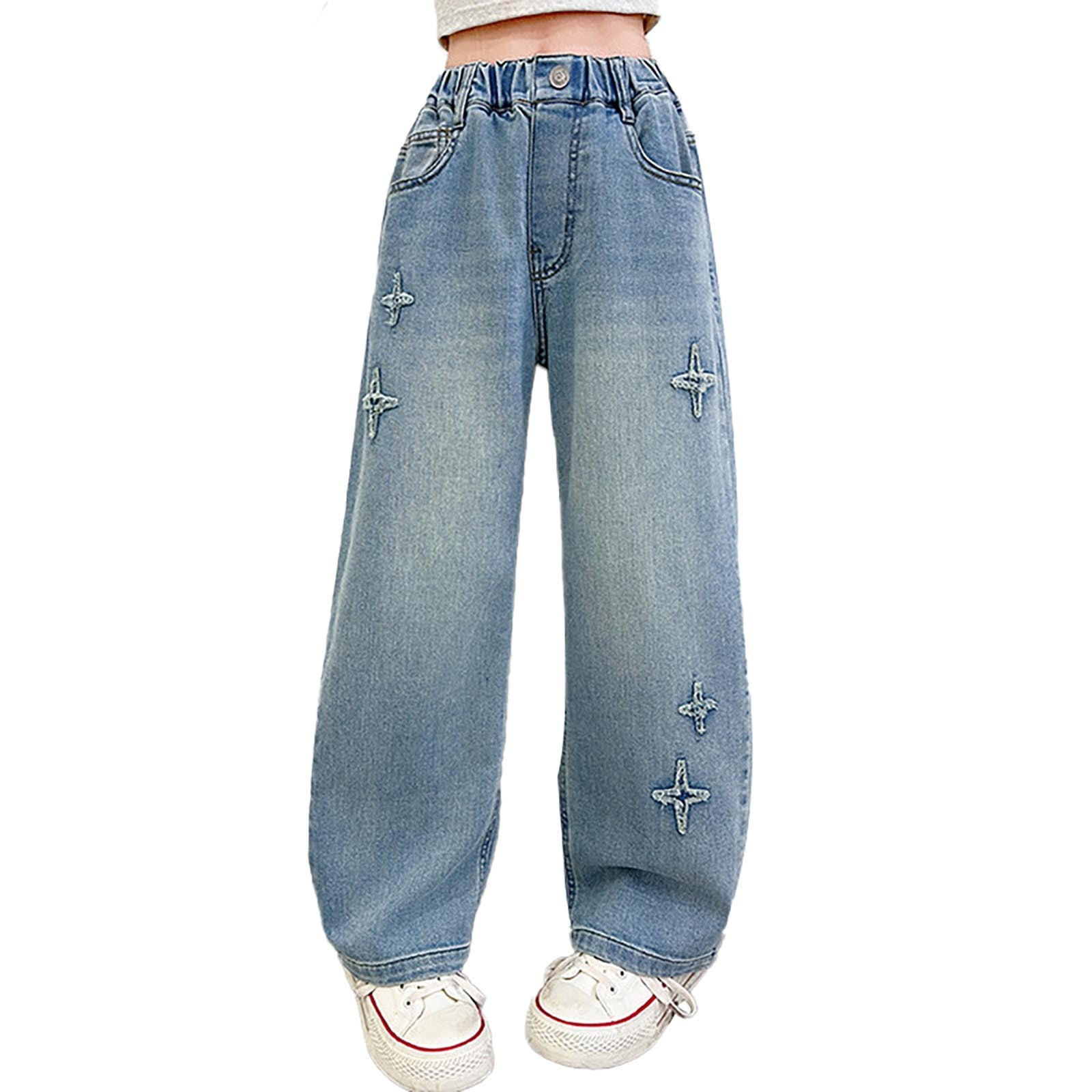 Girls Jeans Denim Elastic Wasit Wide Leg Jean Denim Pants for Teens ...