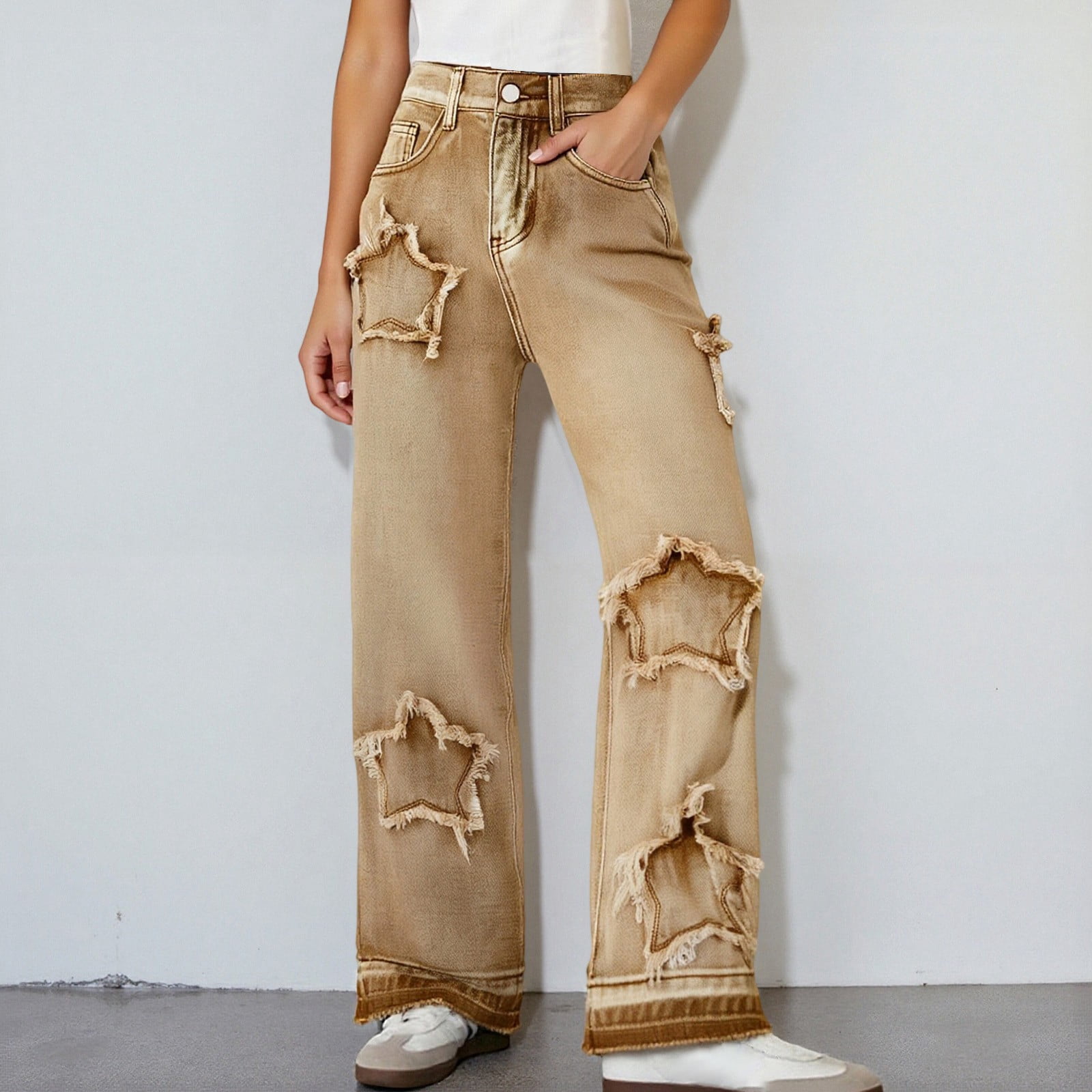 Girls Jeans Elastic Waist Ripped Wide Leg Jeans Teen Clothing Justice ...