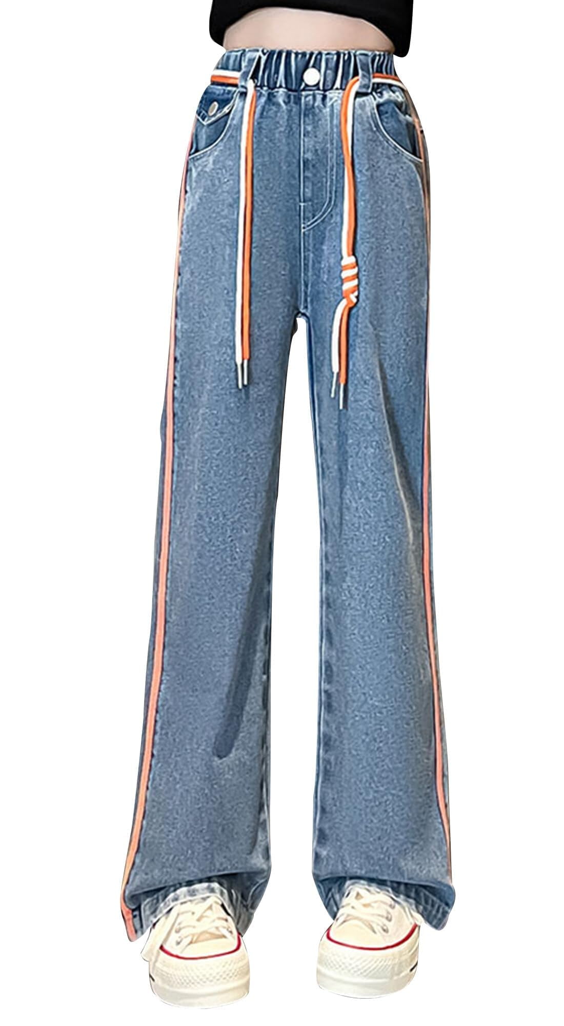 Girls Jeans Elastic Wasit Cool Ripped Kids Jeans Back To School Outfits ...