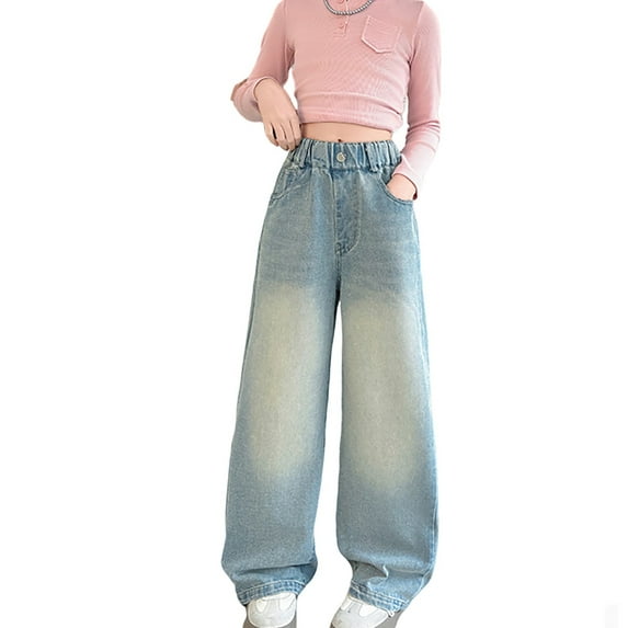 Girls' Jeans Elastic Wasit Jeans Girls Straight Leg Jeans Wide Leg ...