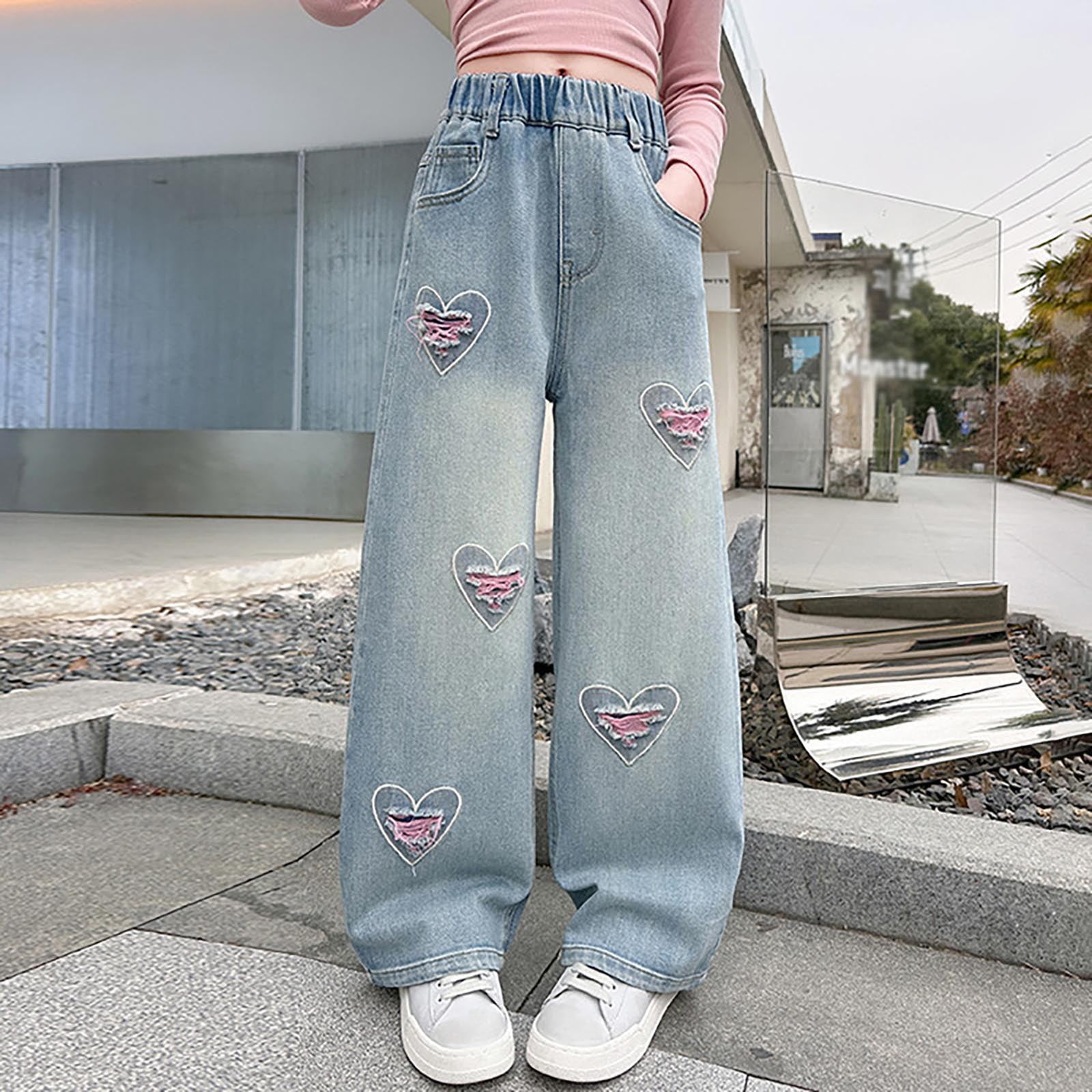 Girls Jeans Girls Heart Jeans Girls Straight Leg Jeans Wide Leg Denim ...