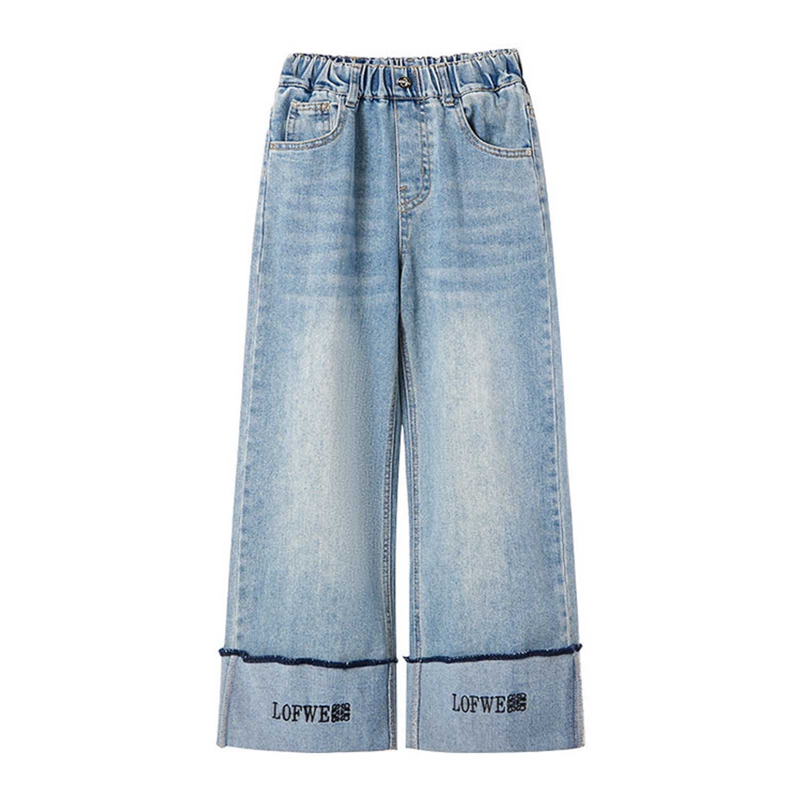 Girls Jeans Pants Denim Elastic Wasit Wide Leg High Waist Denim Pants ...
