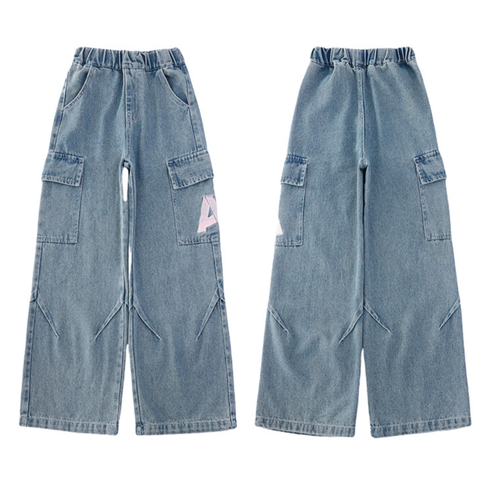 Girls Jeans Pants Elastic High Waist Wide Leg Denim Pants Baggy Jeans Kids for Little Girls 11 ...
