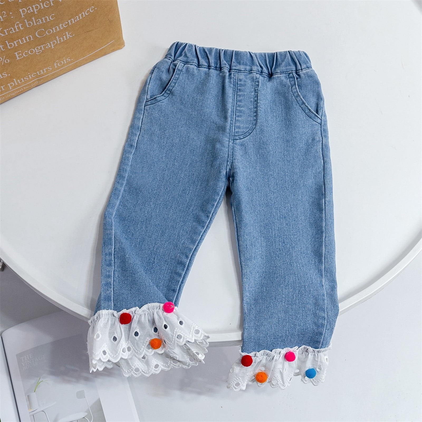 Girls Jeans Pants Elastic Waist Wide-Leg Palazzo Denim Pants Baggy ...
