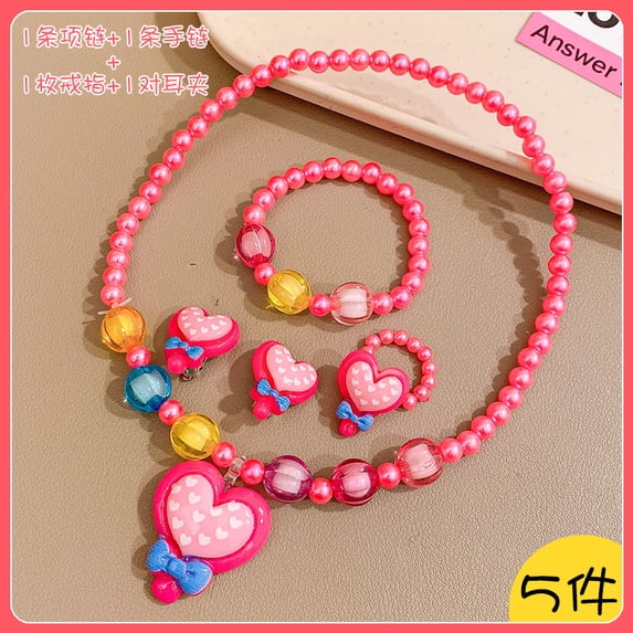 Girls Jewelry Set - Toddler Dress up 5 Piece Pretend Plasy Toy Jewelry ...