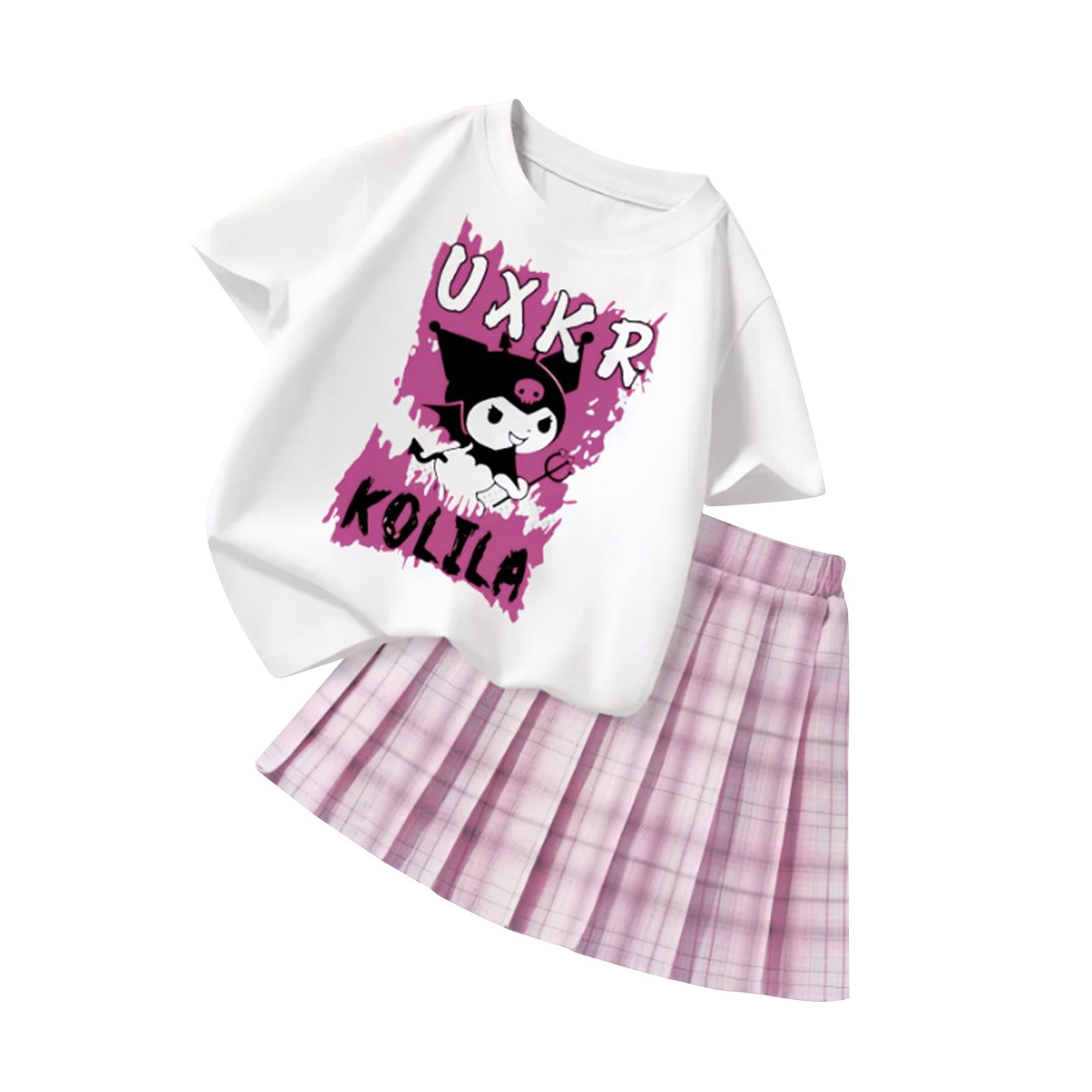 Girls Jk School Uniform Sets Cartoon Short Sleeve Crewneck T Shirt and ...