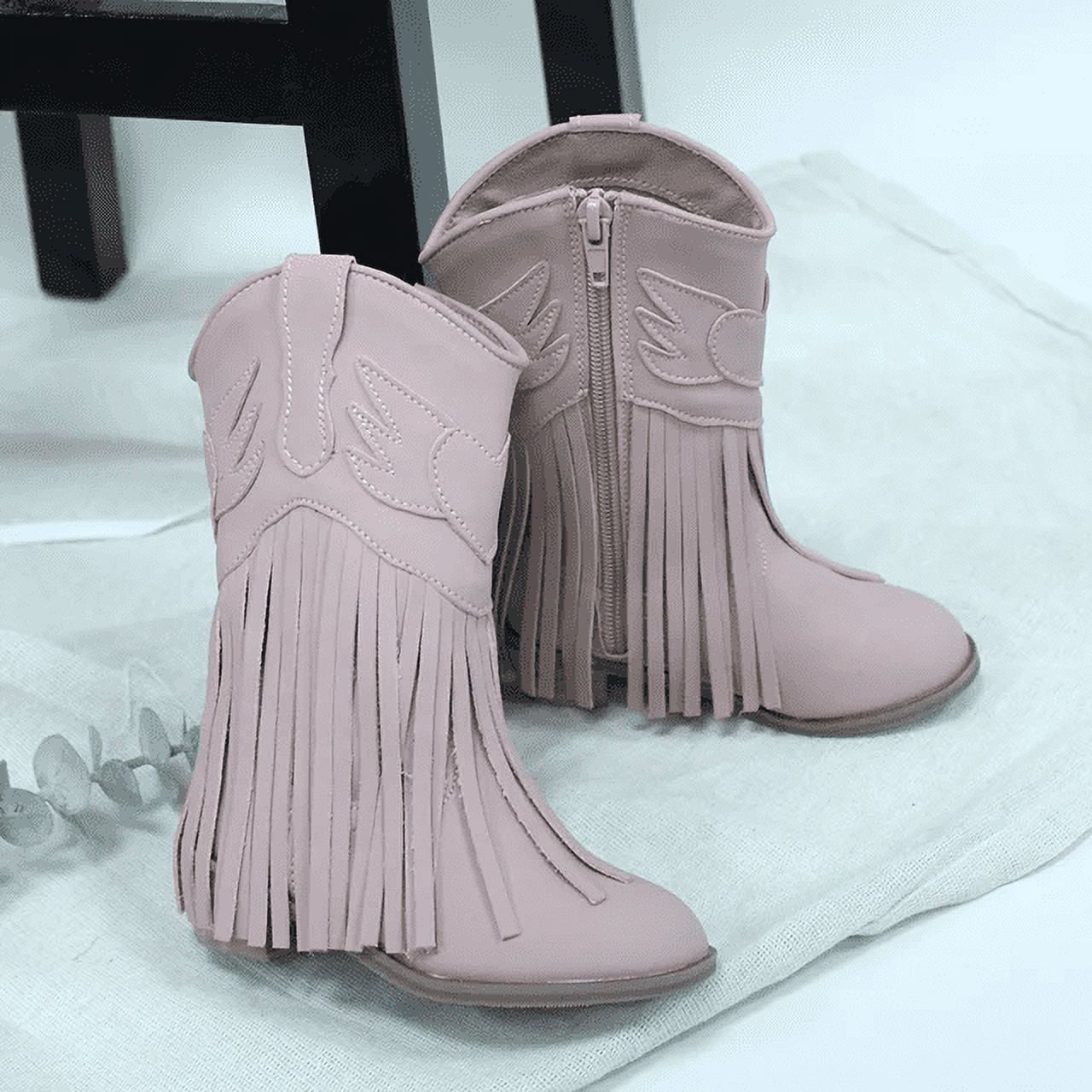Girls Jolene fringe leather Cowgirl Boots with heel, Pink 8T - Walmart.com