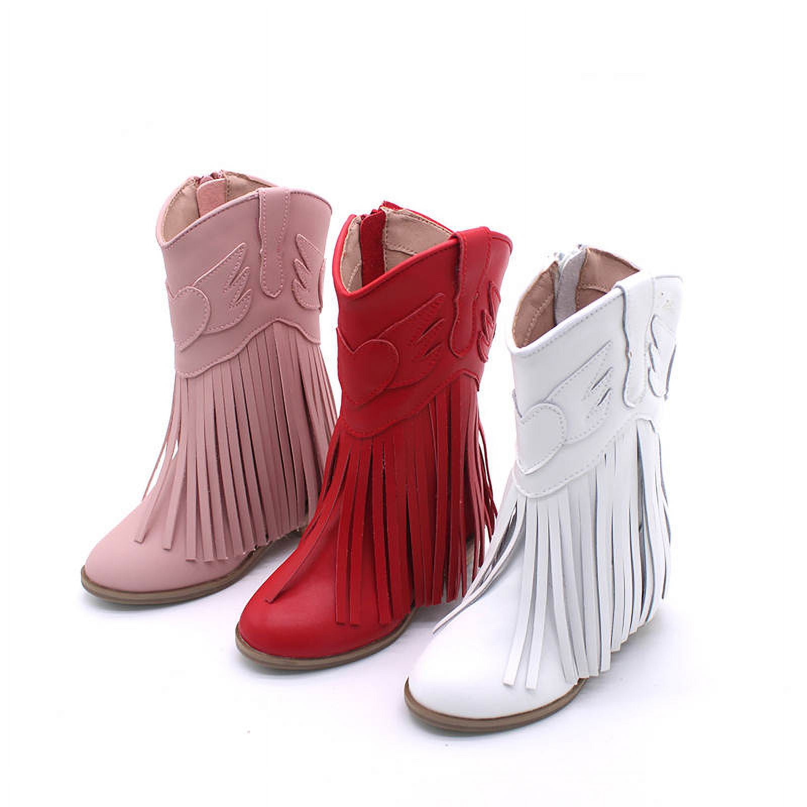Girls Jolene fringe leather Cowgirl Boots with heel, Red 8T - Walmart.com