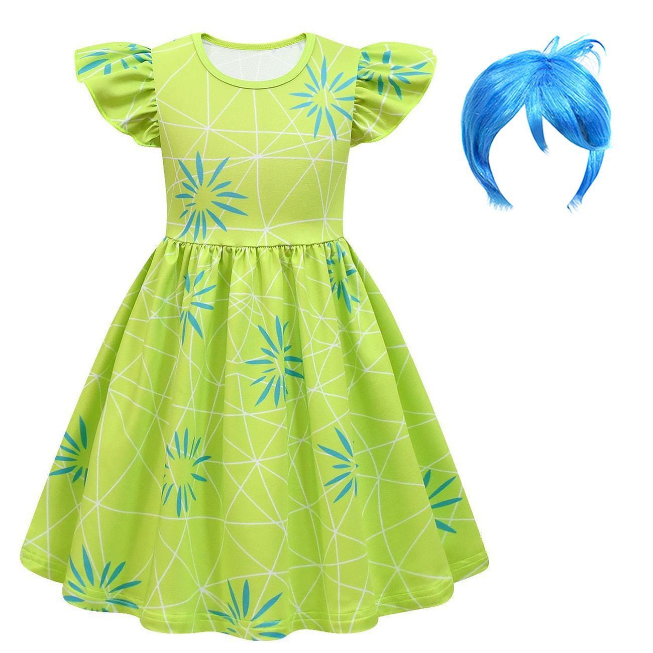Girls Joy Costume Dress with Wig Halloween Cartoon Cosplay Party Dress ...