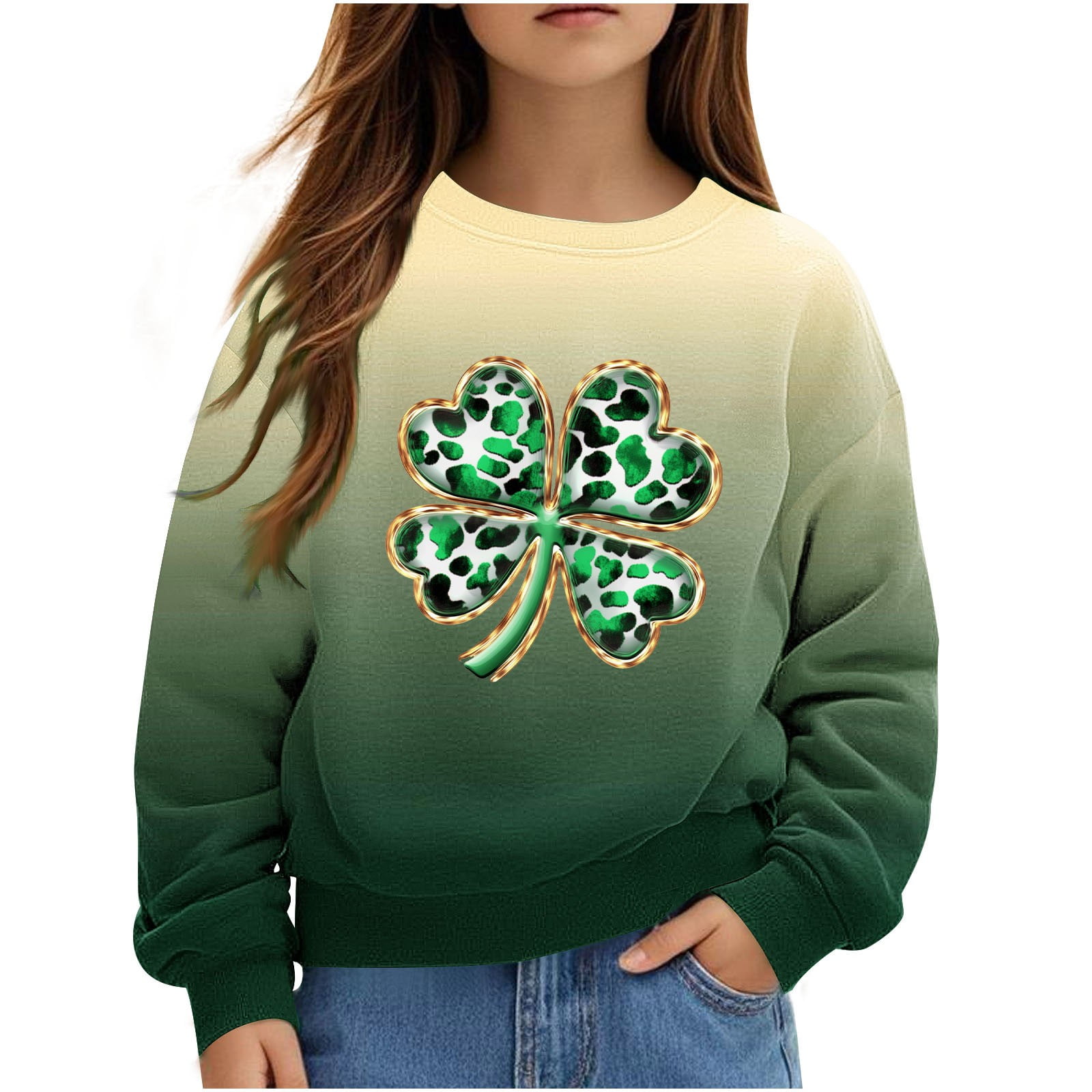 Girls Jumpers Cute Printed Long Sleeves Sweatshirts Casual Crew Neck ...