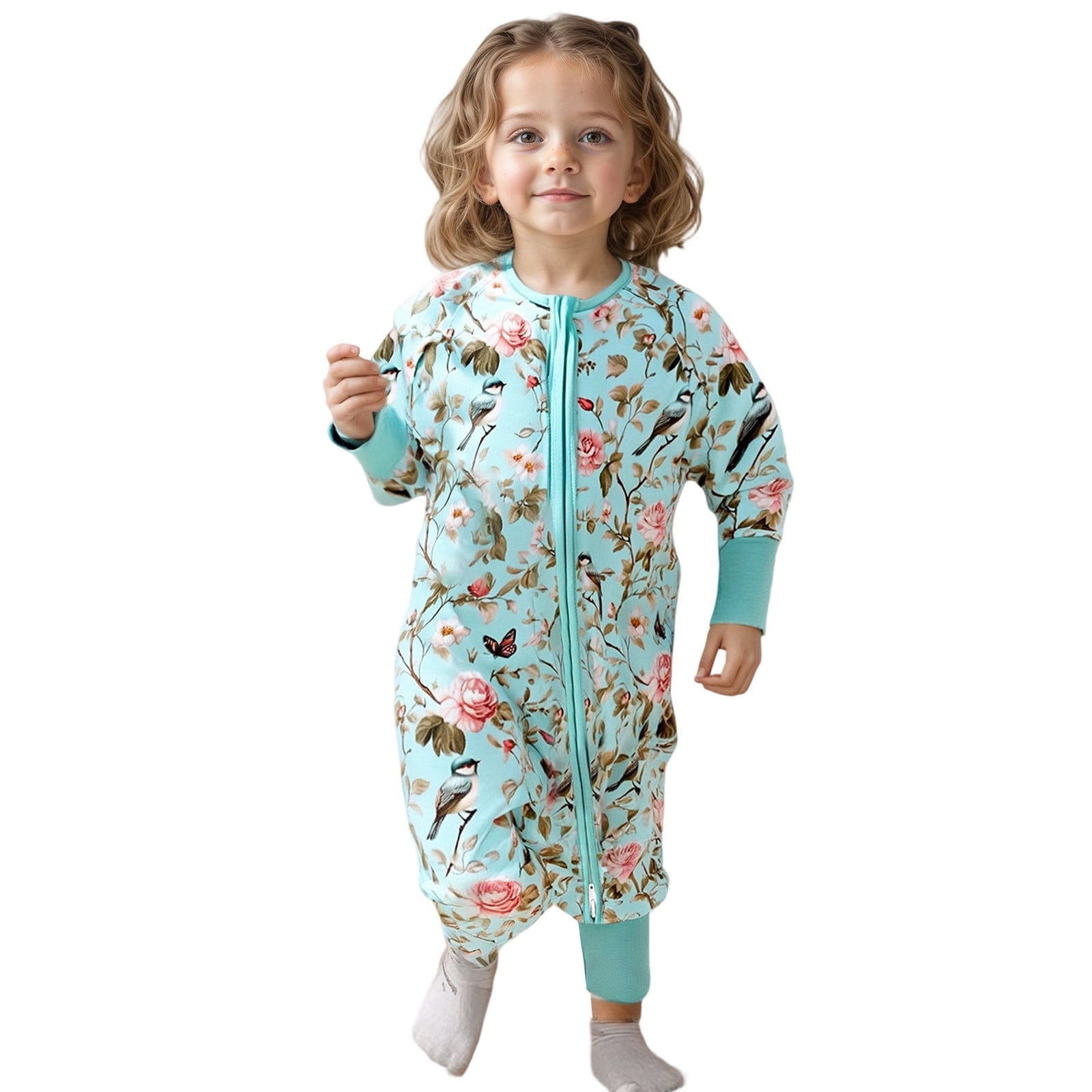 Girls Jumpsuit Toddler Fall Winter One Piece Zip Up Jumpsuit Floral ...