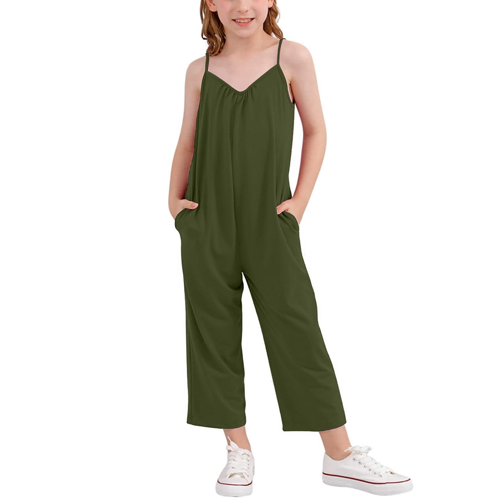 Girls Jumpsuit Sleeveless Overalls with Side Pockets Summer Clothes for ...