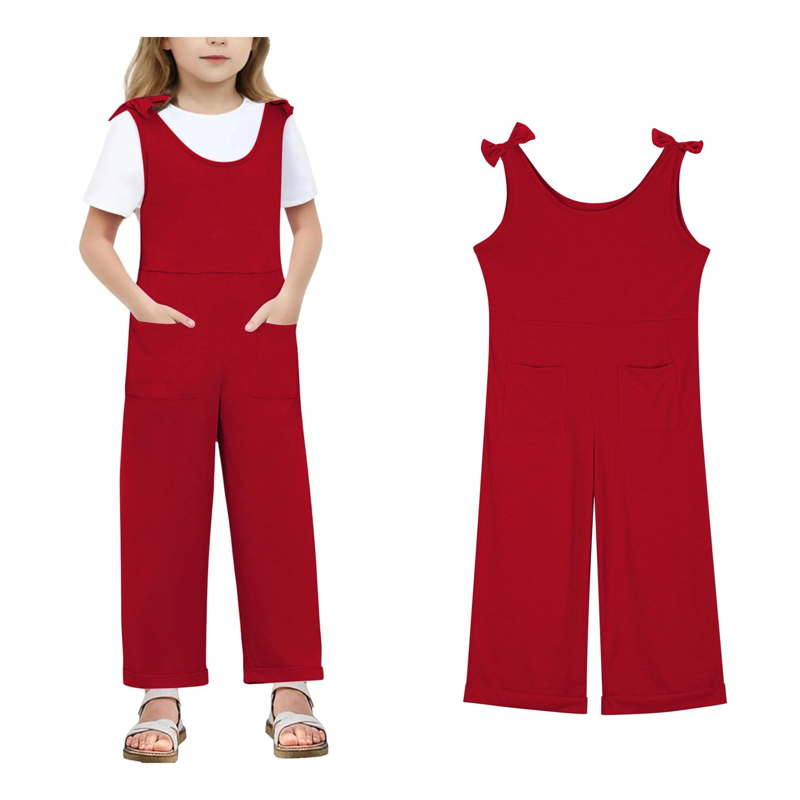 Girls' Jumpsuits Rompers Red Overalls with Side Pockets Girls Summer ...