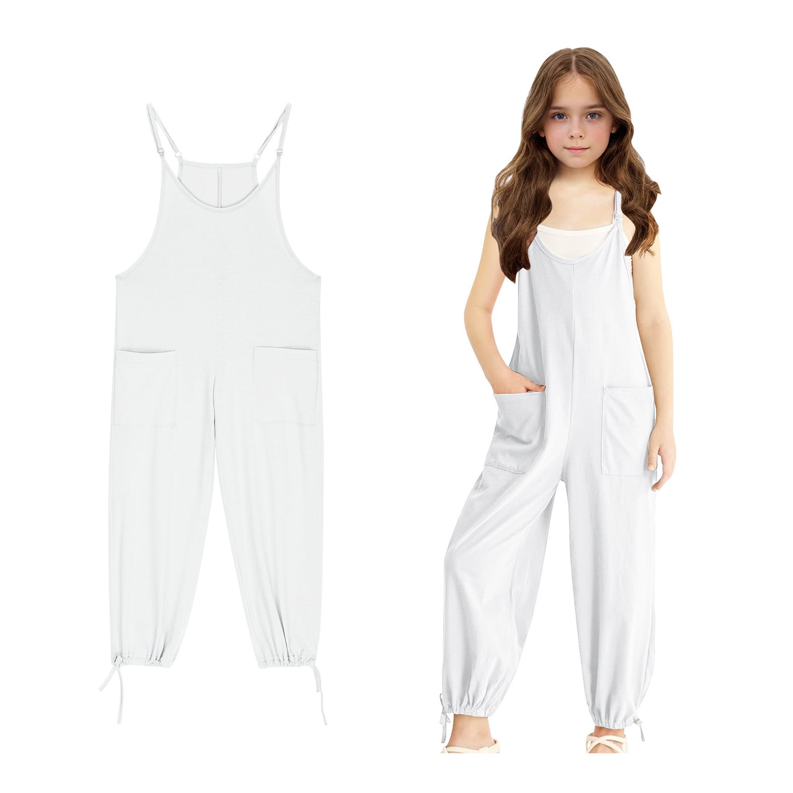 Girls' Jumpsuits Rompers White Overalls with Side Pockets Summer ...