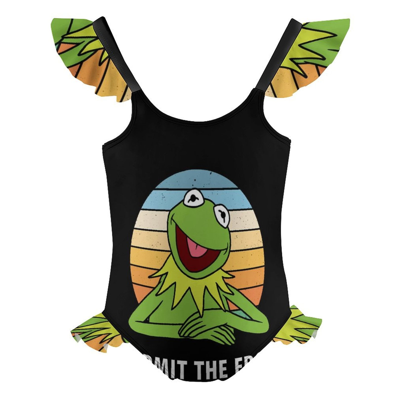 Girls Ke-Rmit The Fro One Piece Swimsuit Kids Cute Ruffle Bathing Suit ...