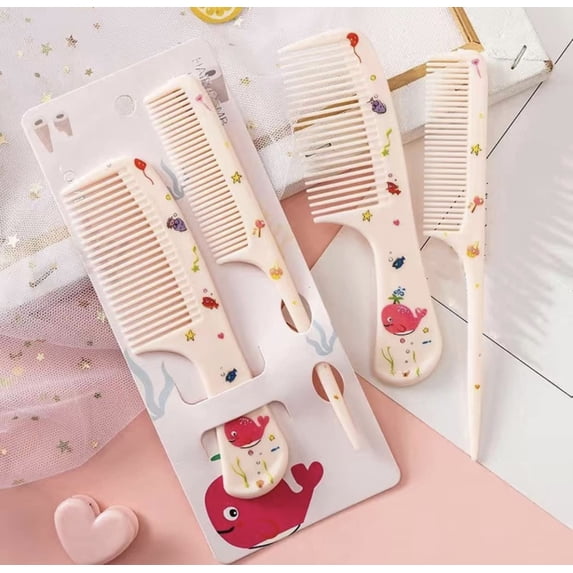 Girls Kids Hair Comb Set, 6.1 inch, Purple Unicorn + Pink Whale ...