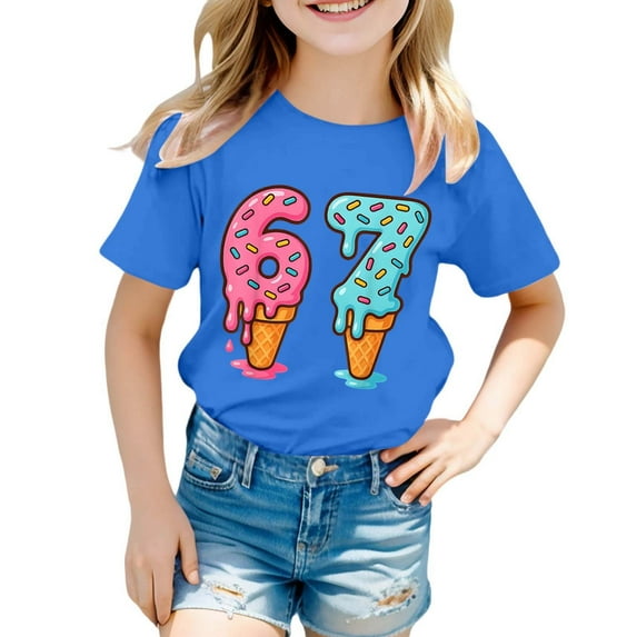 Girls Kids Graphic Short Sleeve Tee Shirt Blend Casual Top Boys Outfit ...