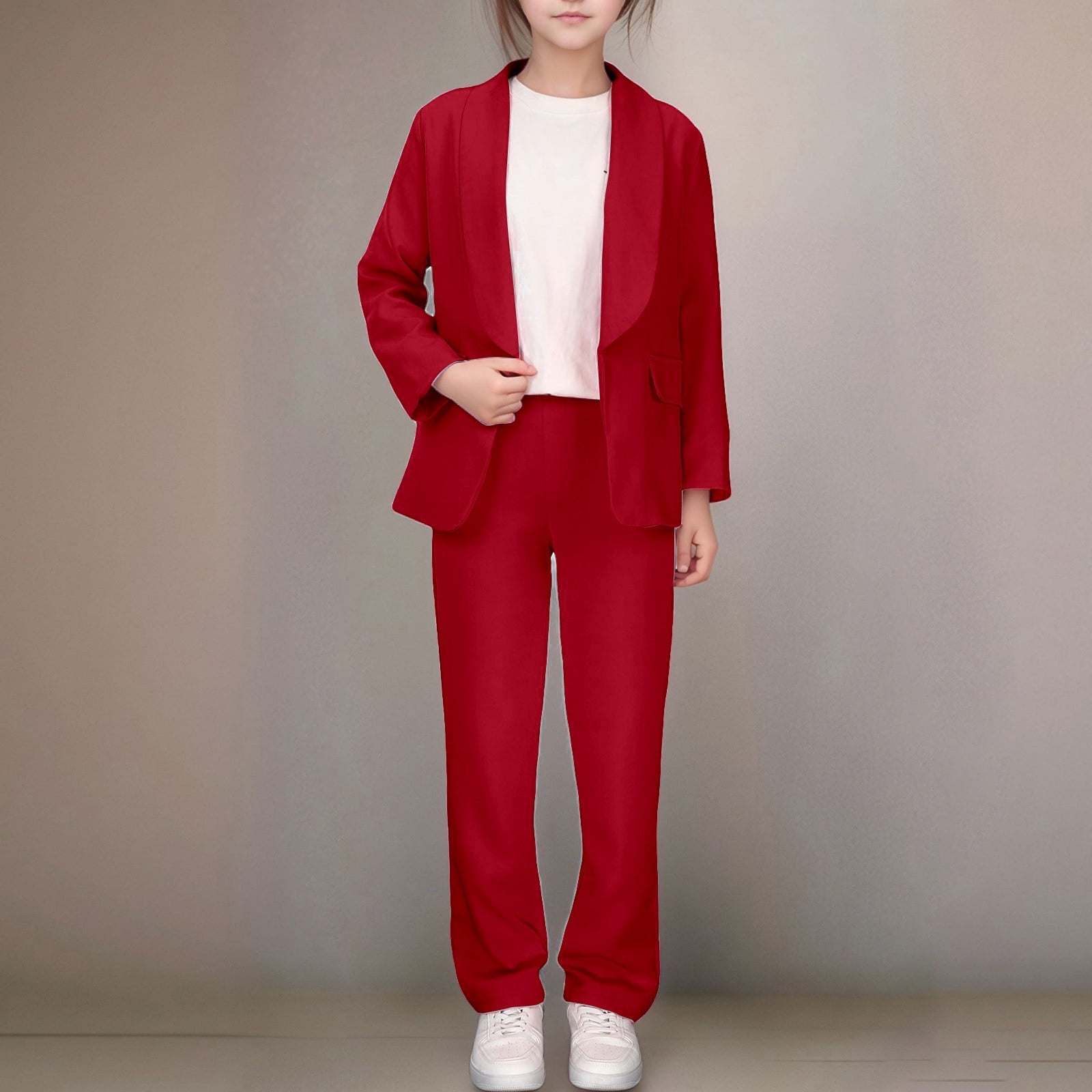 Girls Kids Leisure Summer Jacket Solid Color Lapel Suit Open Front Long ...