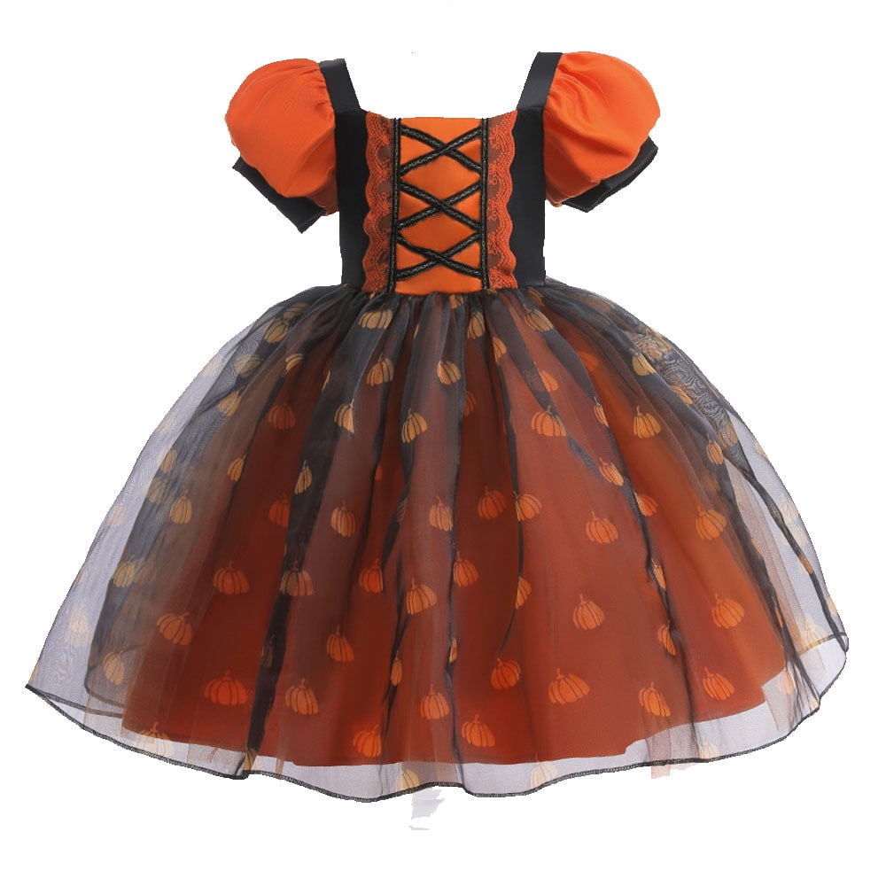 Girls Kids Pumpkin Witch Dress Halloween Cosplay Party Costume ...