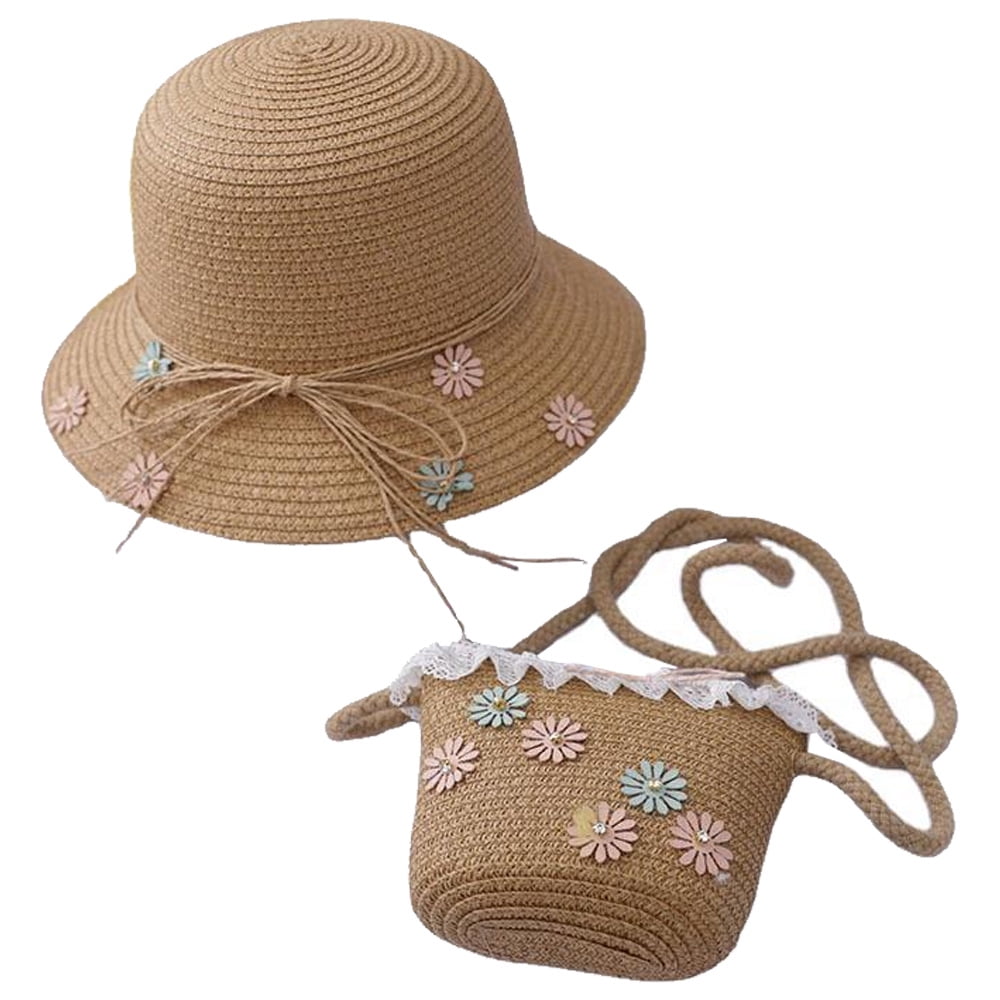 Girls Kids Summer Straw Hat Wide Brim Girls Straw Sun Hat UV Protection ...
