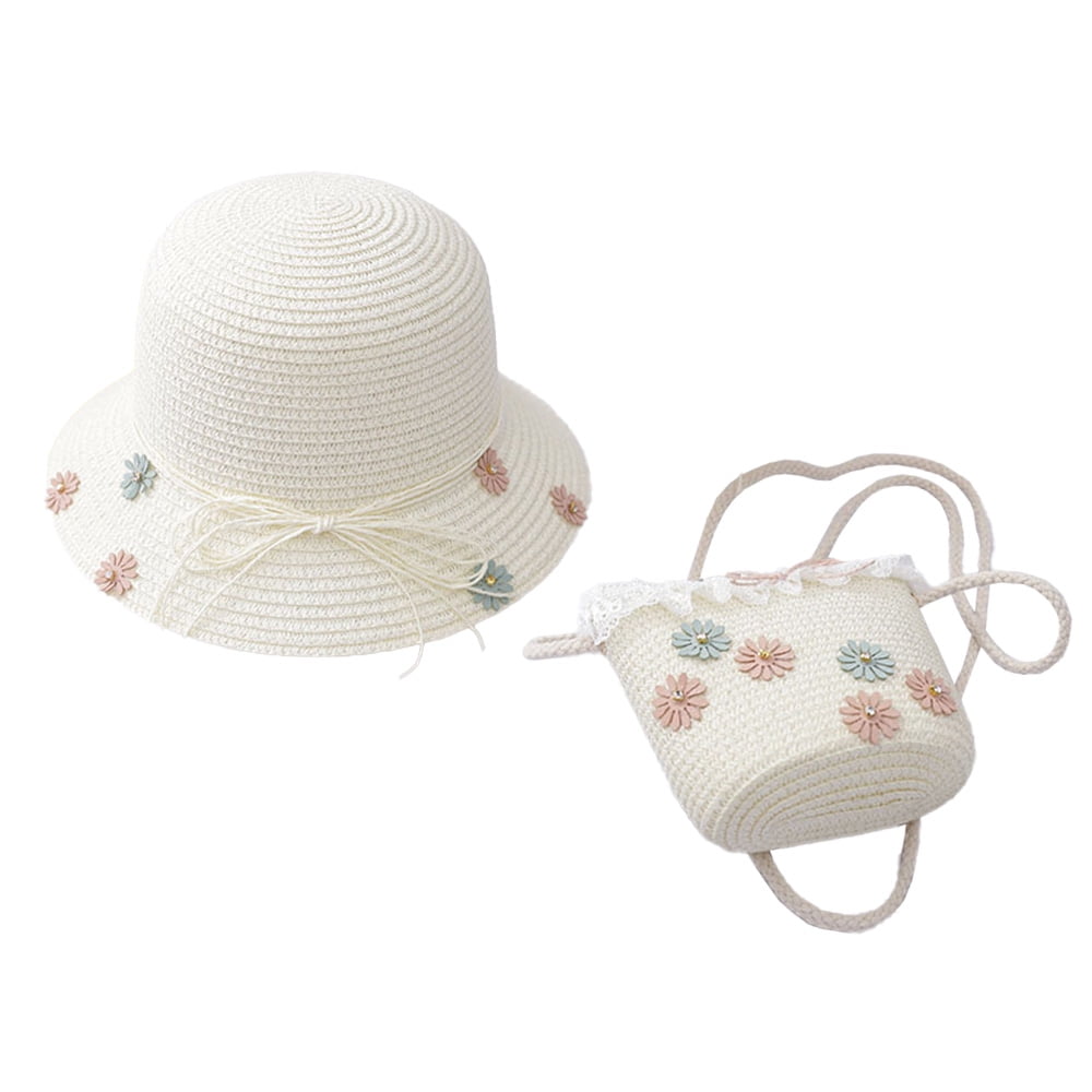 Girls Kids Summer Straw Hat Wide Brim Girls Straw Sun Hat UV Protection ...