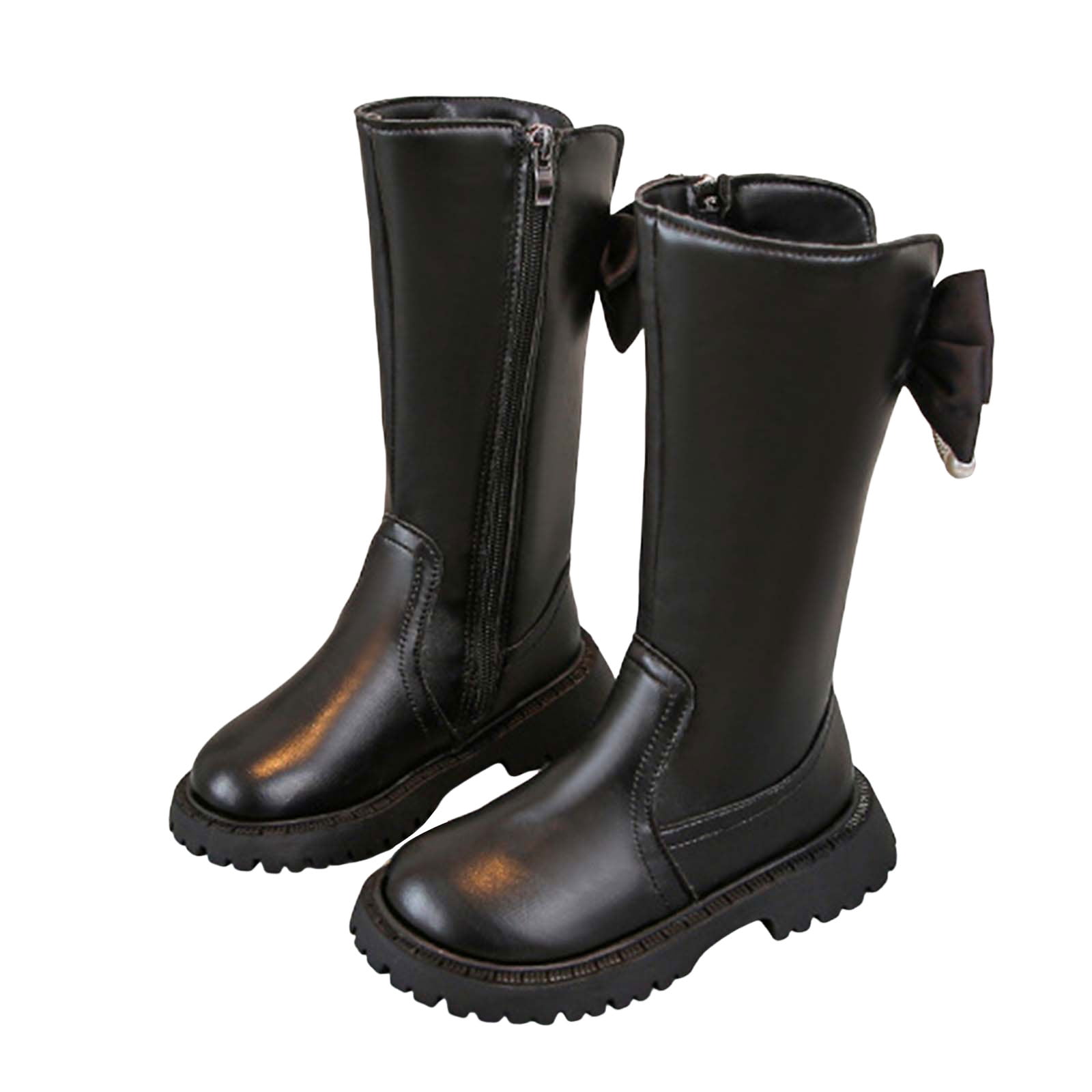 Girls Knee High Riding Boots Glitter Rhinestone Bowknot Side Zipper ...