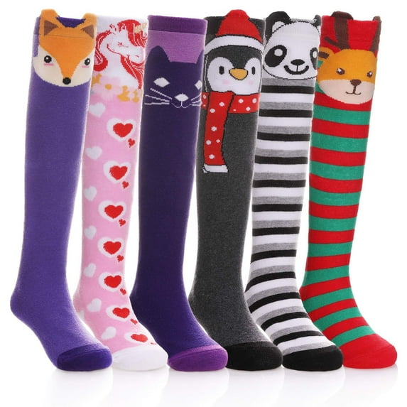 Girls Knee High Socks Kids Crazy Fun Gift Cute Animal Patterns Cotton ...