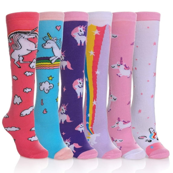 Girls Knee High Socks Kids Crazy Fun Gift Cute Animal Patterns Cotton ...