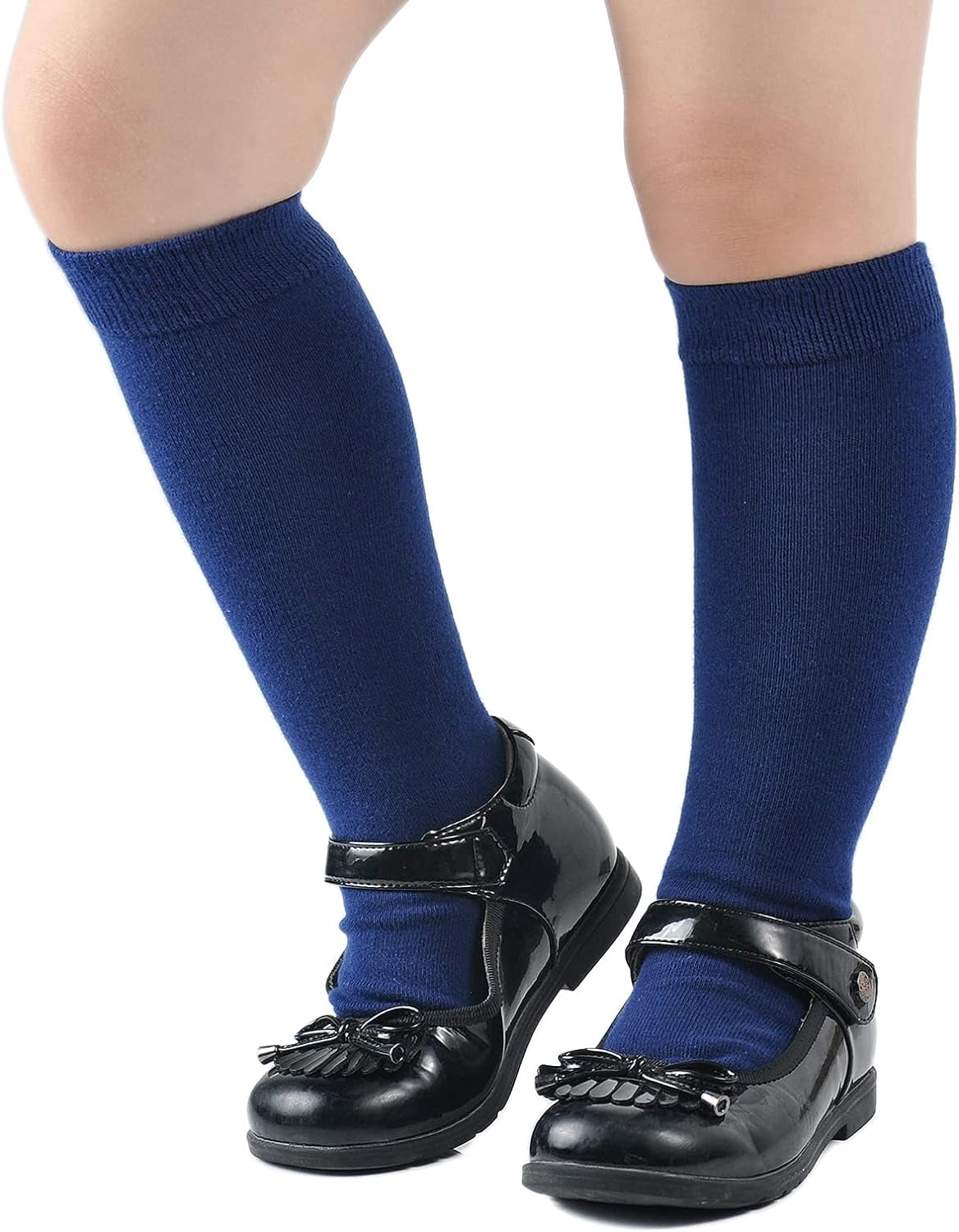 Girls Knee High Socks Seamless Cotton School Uniform Socks Plain/Cable ...
