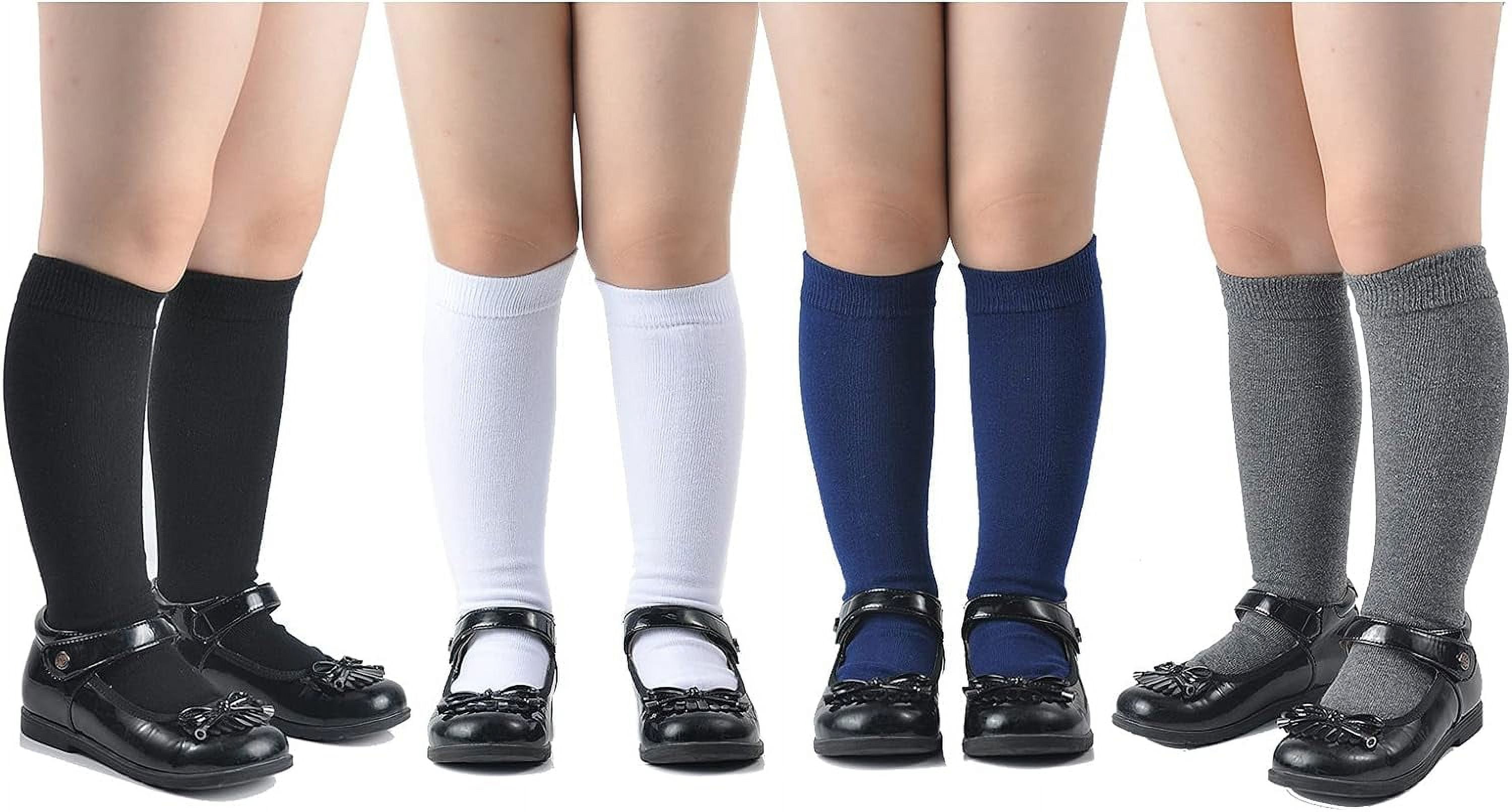 Girls Knee High Socks Seamless Cotton School Uniform Socks Plain/Cable ...