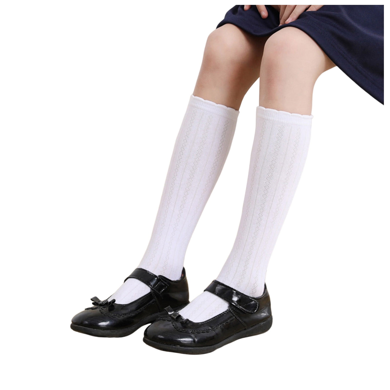 Girls Knee High Socks Solid Color Stripes Socks Cotton Soft Crew Socks ...