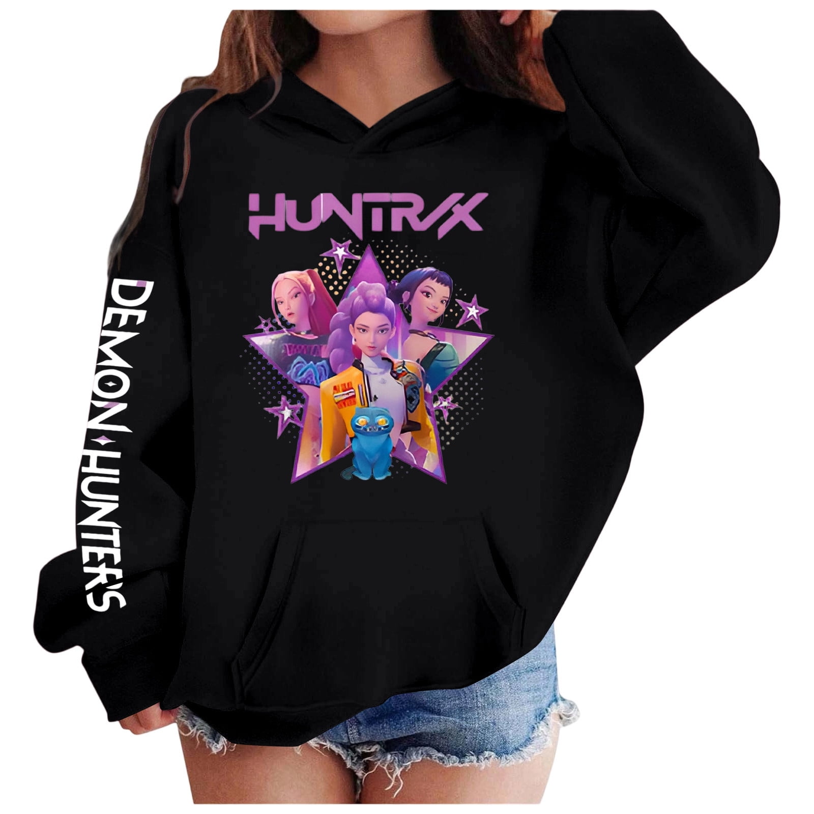 Girls' Kpop Huntrix Demon Hunter Graphic Sweatshirts - Purple & Anime ...