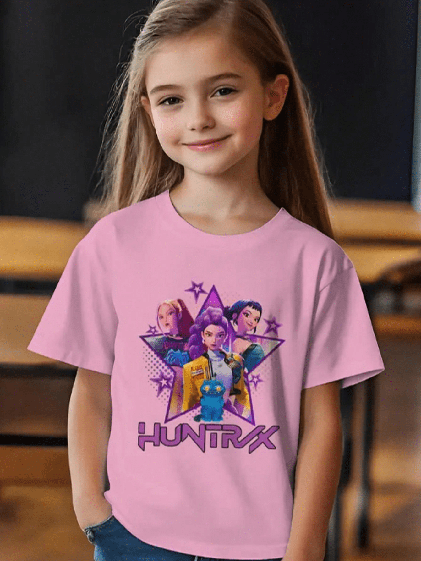 Girls' Kpop Huntrix Demon Hunter Graphic T-Shirt - Purple & Anime Girls ...