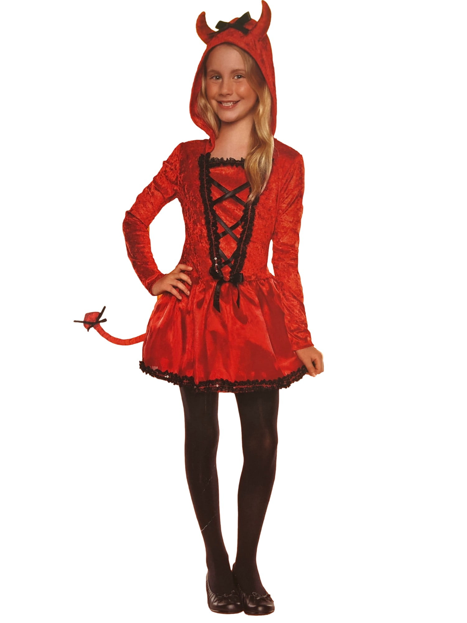 Girls LIL Devil Dress With Attached Horns & Tail Halloween Costume ...