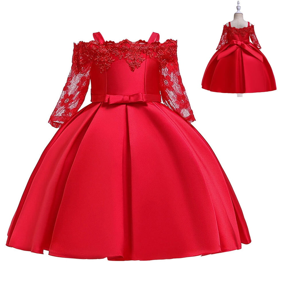 Girls Lace Dress Off Shoulder Flower Girls Princess Dress for Wedding ...