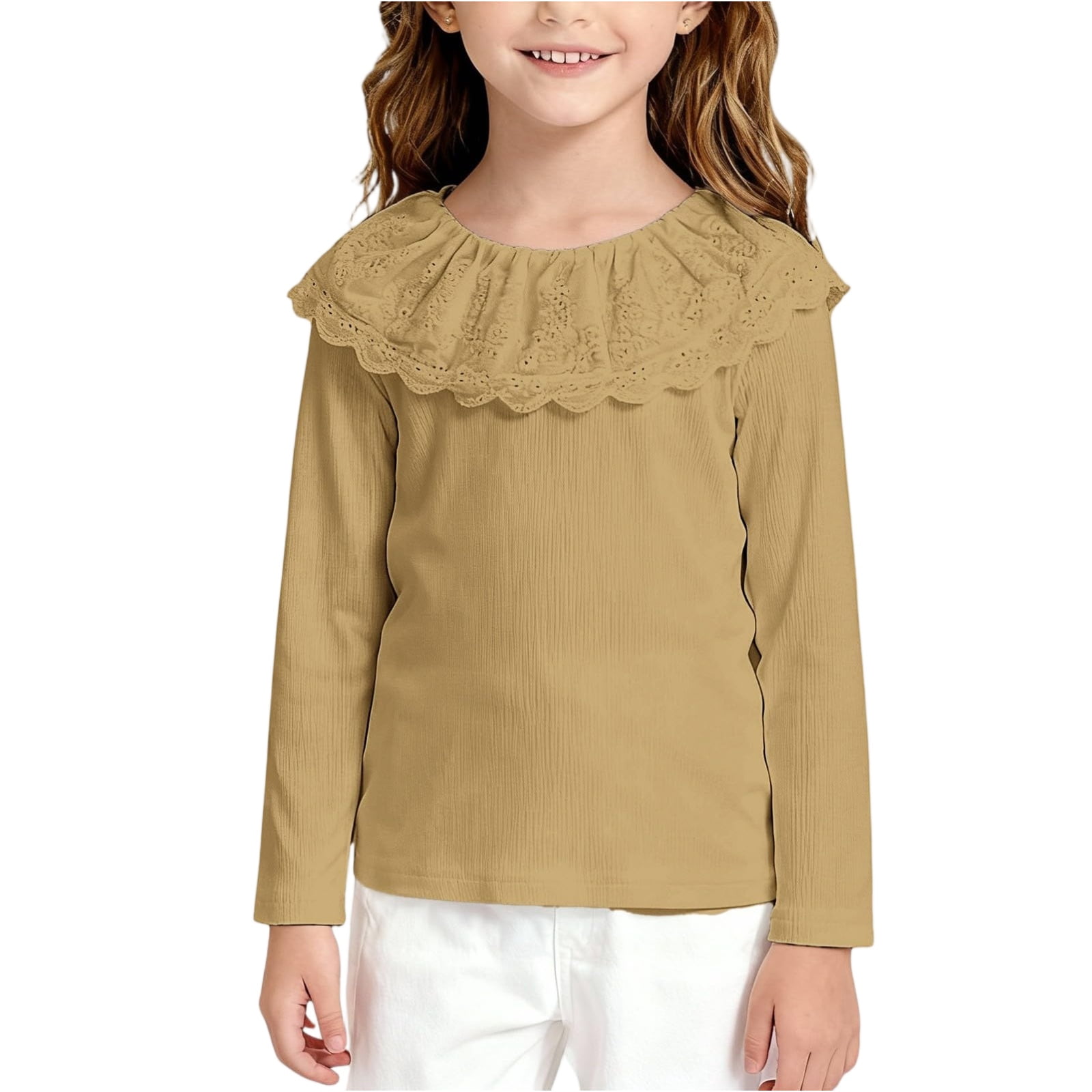 Girls Lace Embroidered Shirts Kids Trendy Casual Long Sleeve Crewneck ...