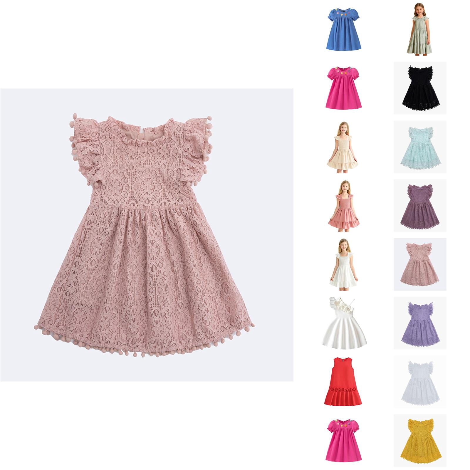 Girls Lace Hollow Out Summer Dress Sleeveless Party Gown With Flutter ...
