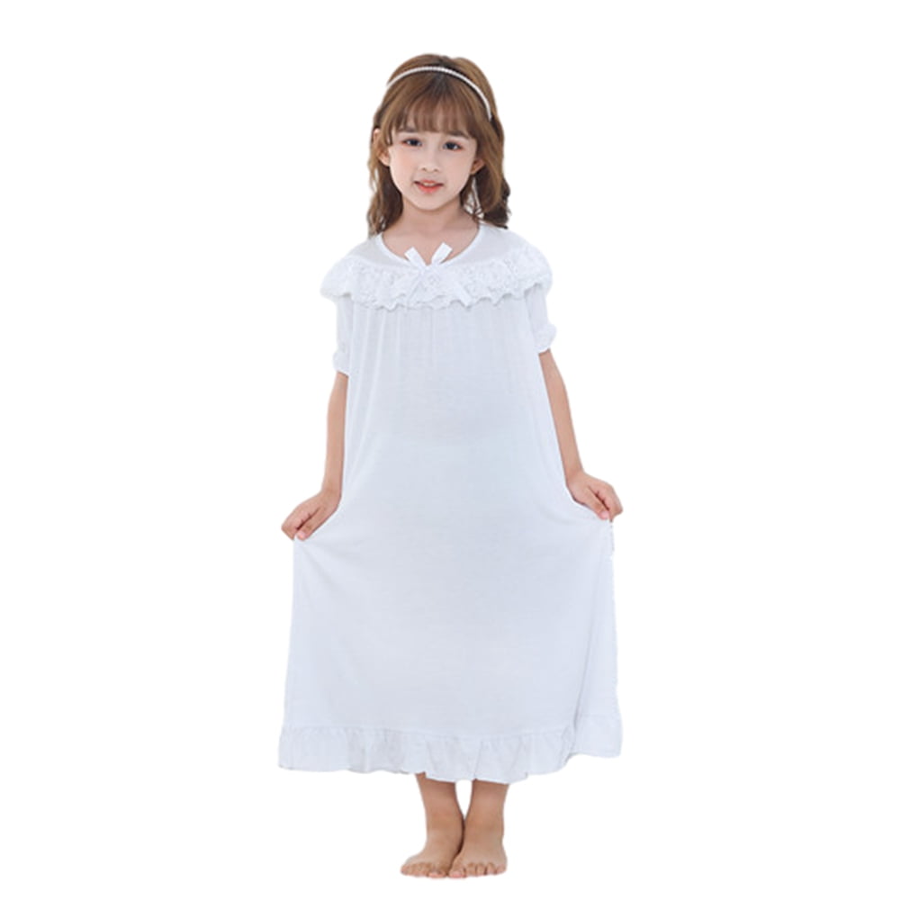 Girls Lace Nightgowns, Soft Cotton Pajamas Dress with Short Sleeve ...