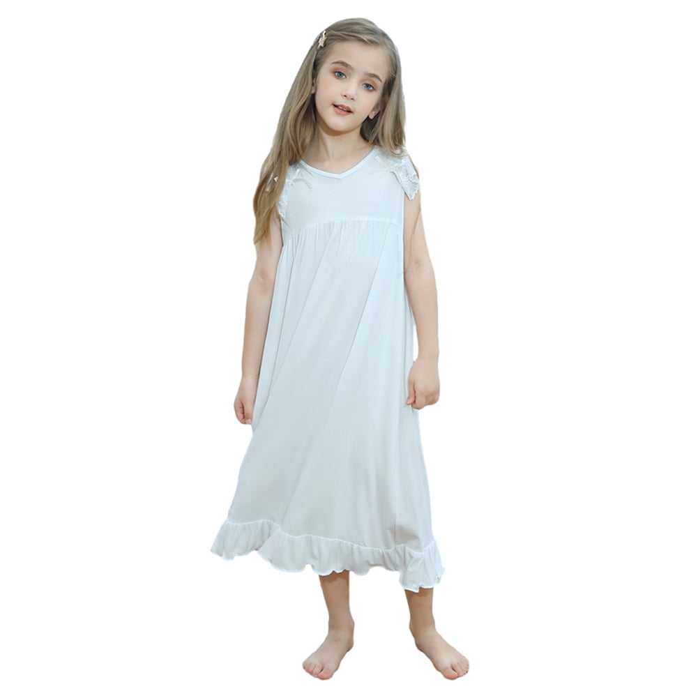 Girls Lace Nightgowns, Soft Cotton Pajamas Dress with Short Sleeve ...
