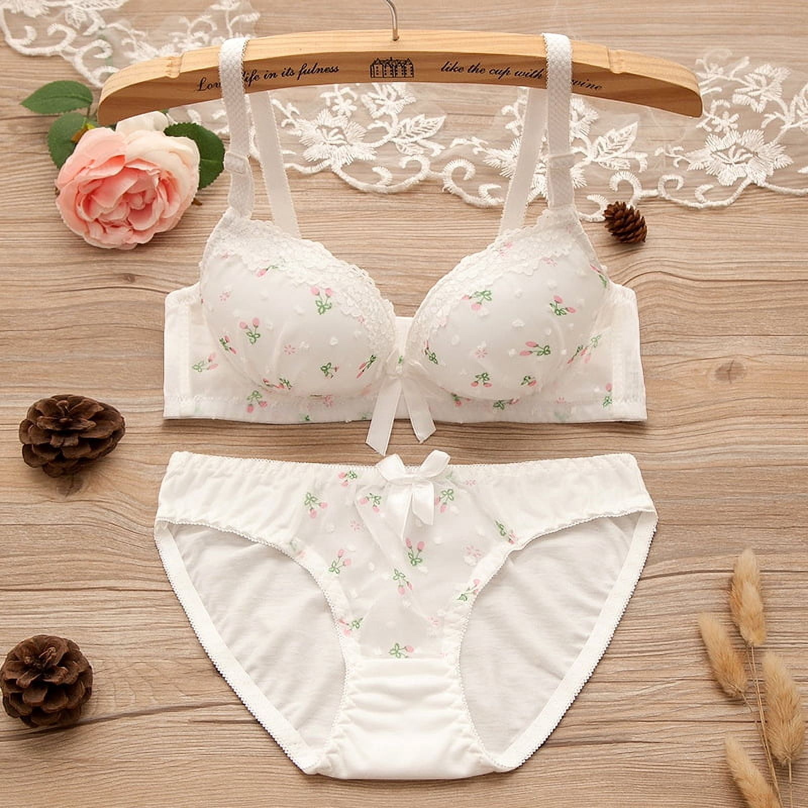 Girls Lace No Steel Rings Comfortable Girls Bra + Panties Set ...