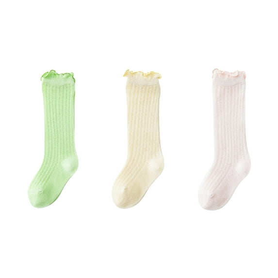 Girls' Lace Ruffle Knee-High Socks - 3-Pack Breathable Mesh Stockings ...