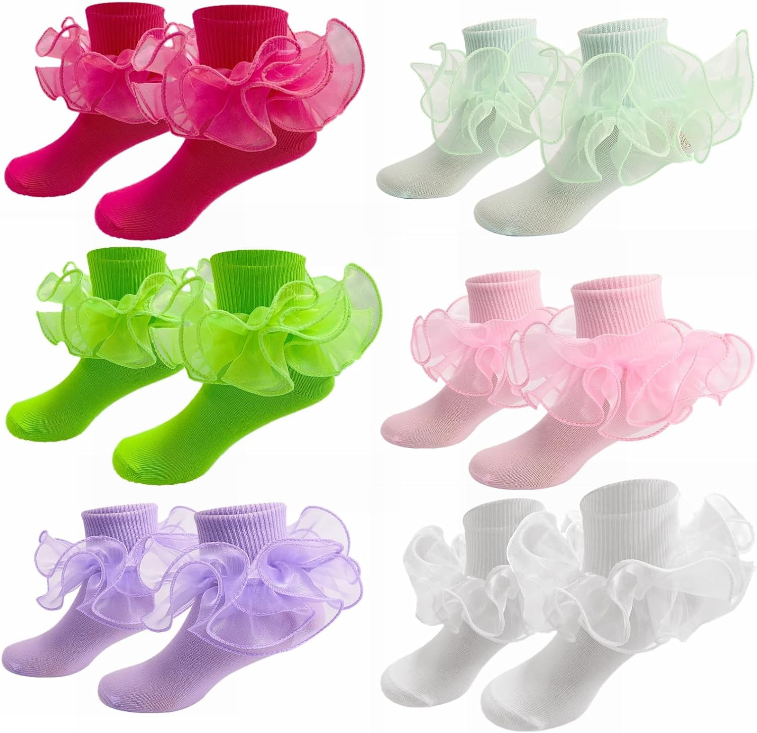 Girls Lace Ruffle Socks Double Frilly Princess Style Dress Socks ...