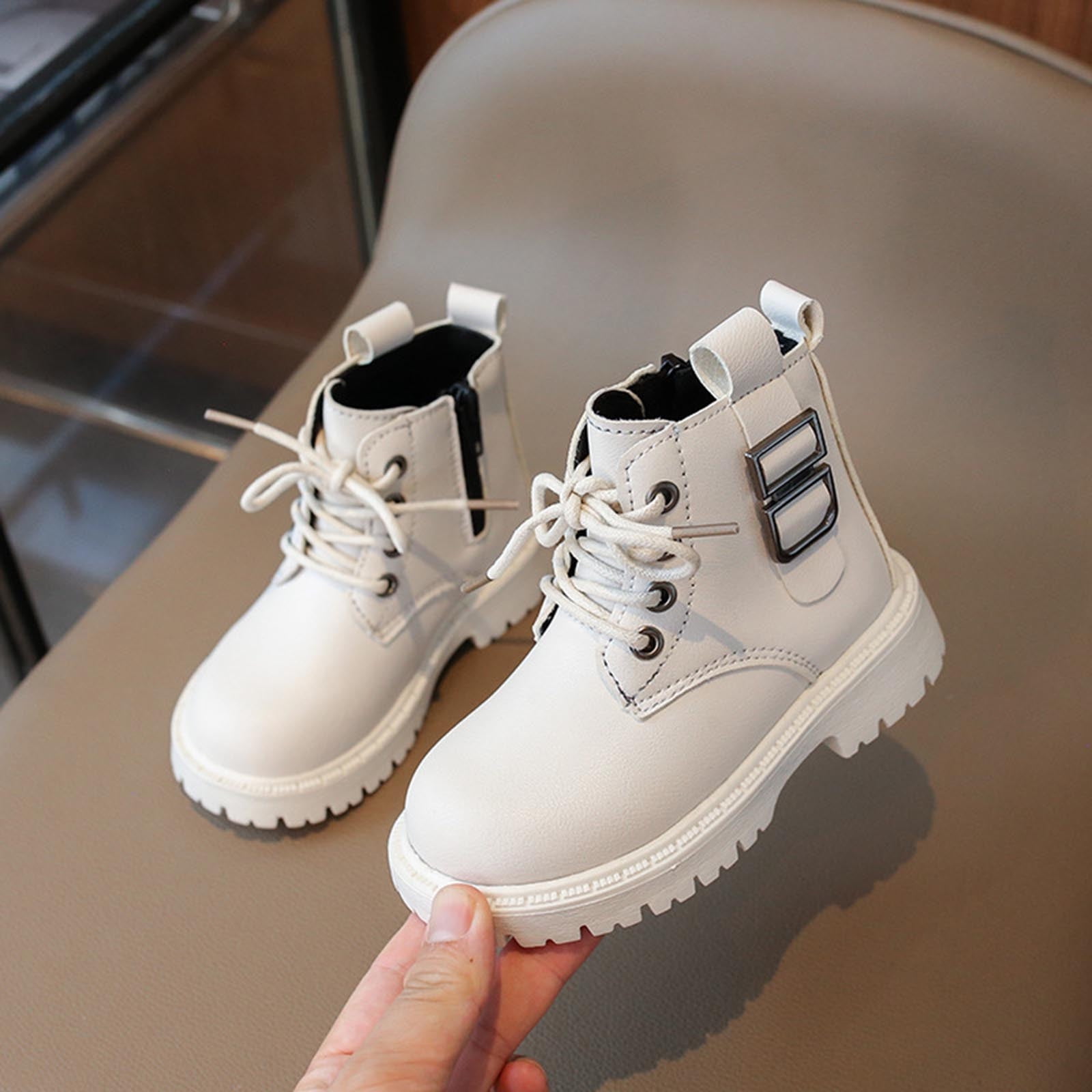 Girls Lace Up Ankle Boots Leather Combat Riding Boots Side Zipper Punk ...